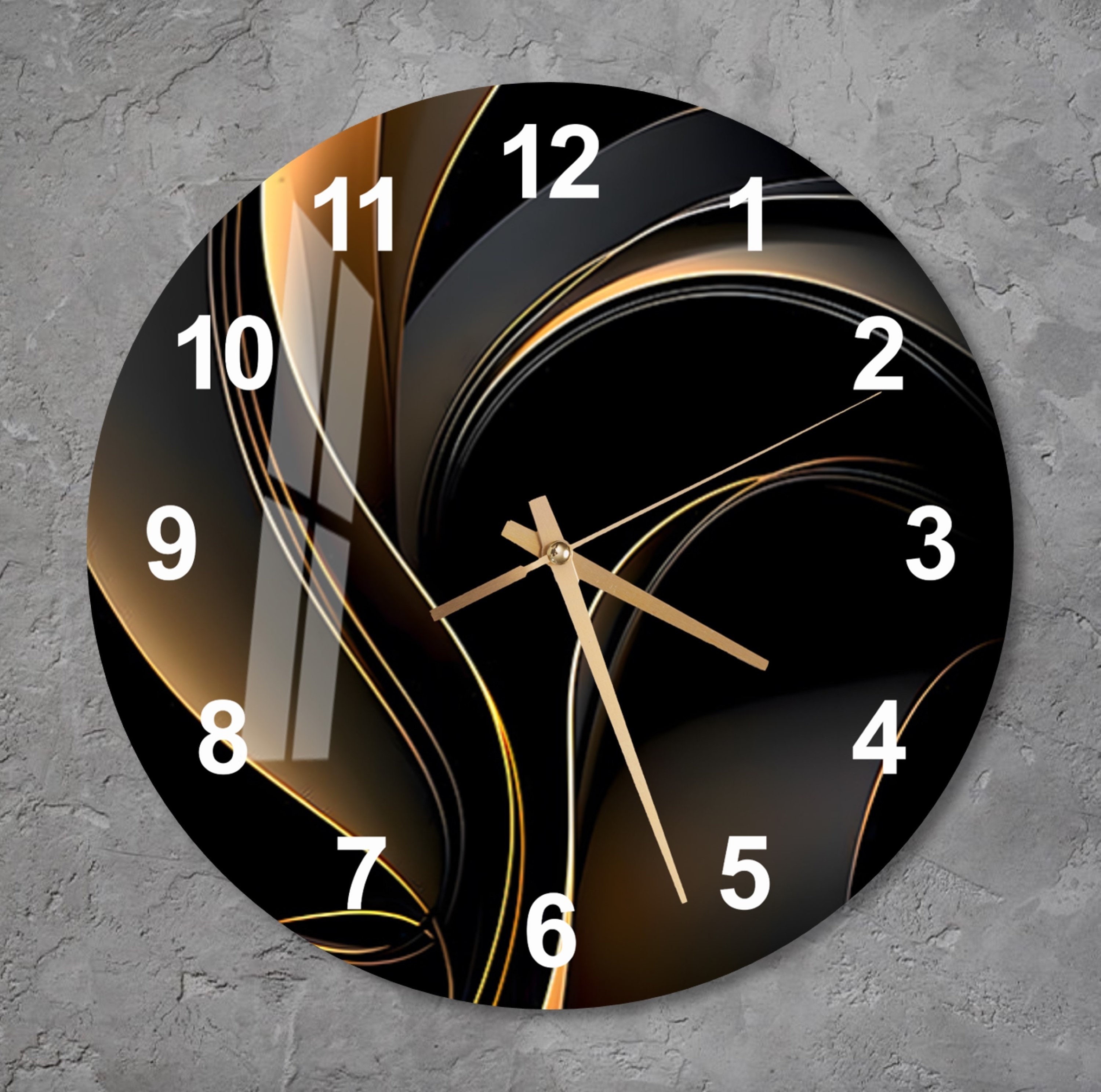 Glass Abstract Wall Clock Wall Art, Geometric Dark Tempered Glass Wall ...