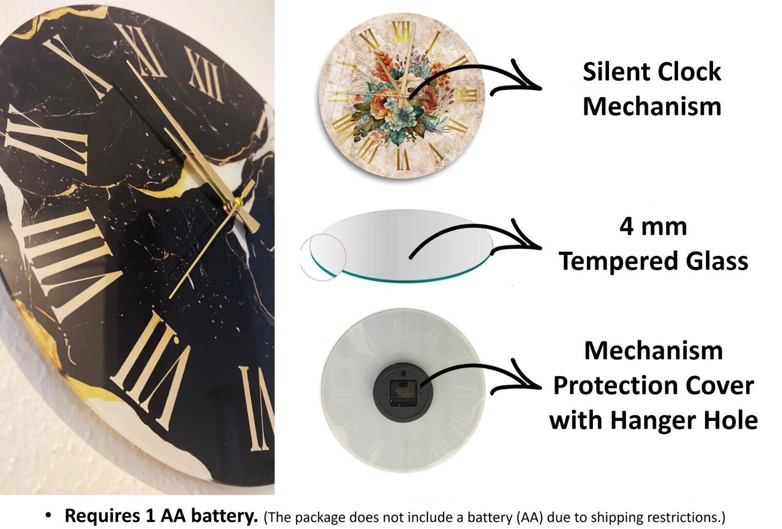 Glass Abstract Gold Wall Clock Wall Art, Geometric Tempered Glass Wall ...