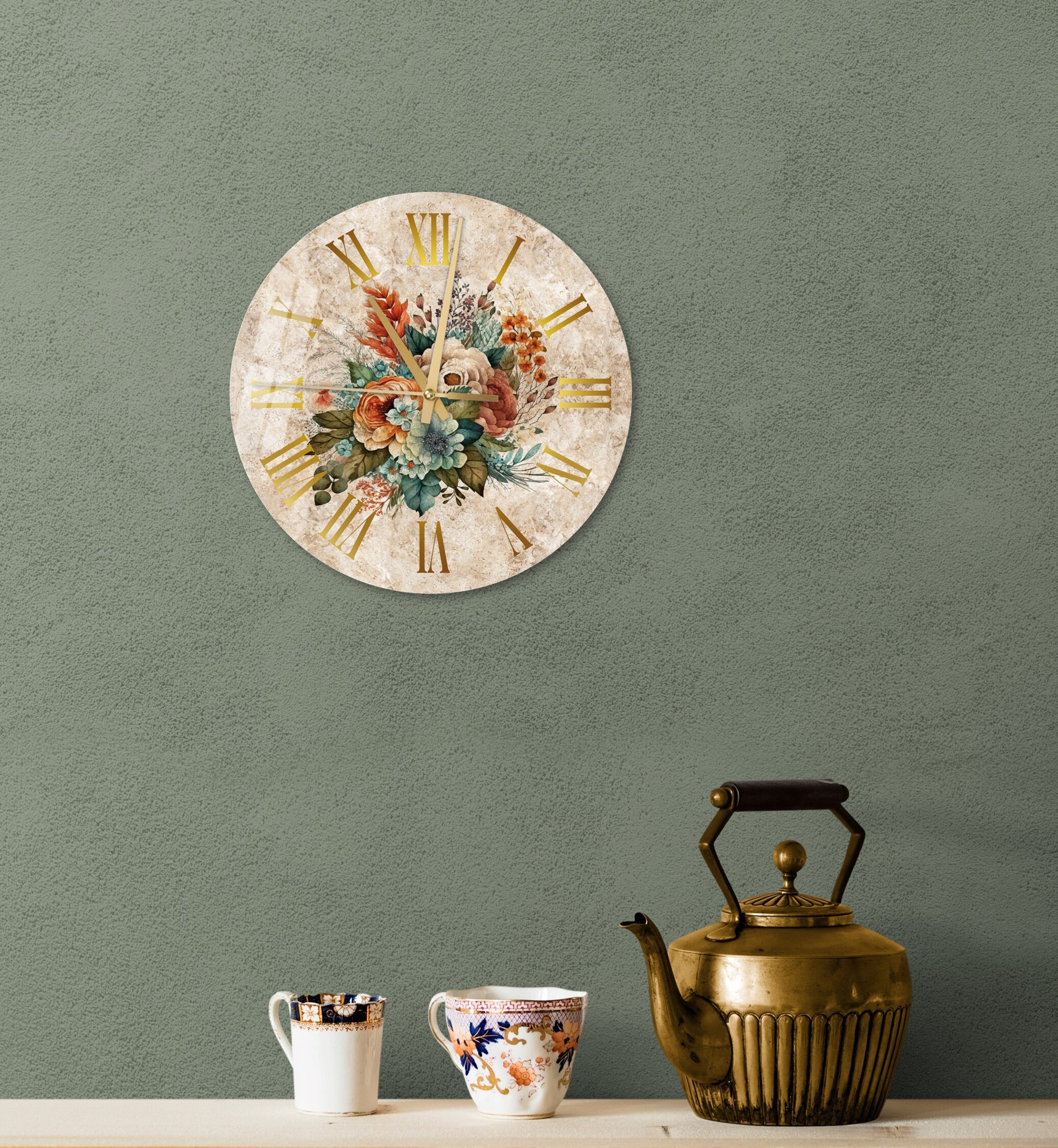 Glass Floral Wall Clock Wall Art, Rose Flowers Wall Clock, Housewarming ...