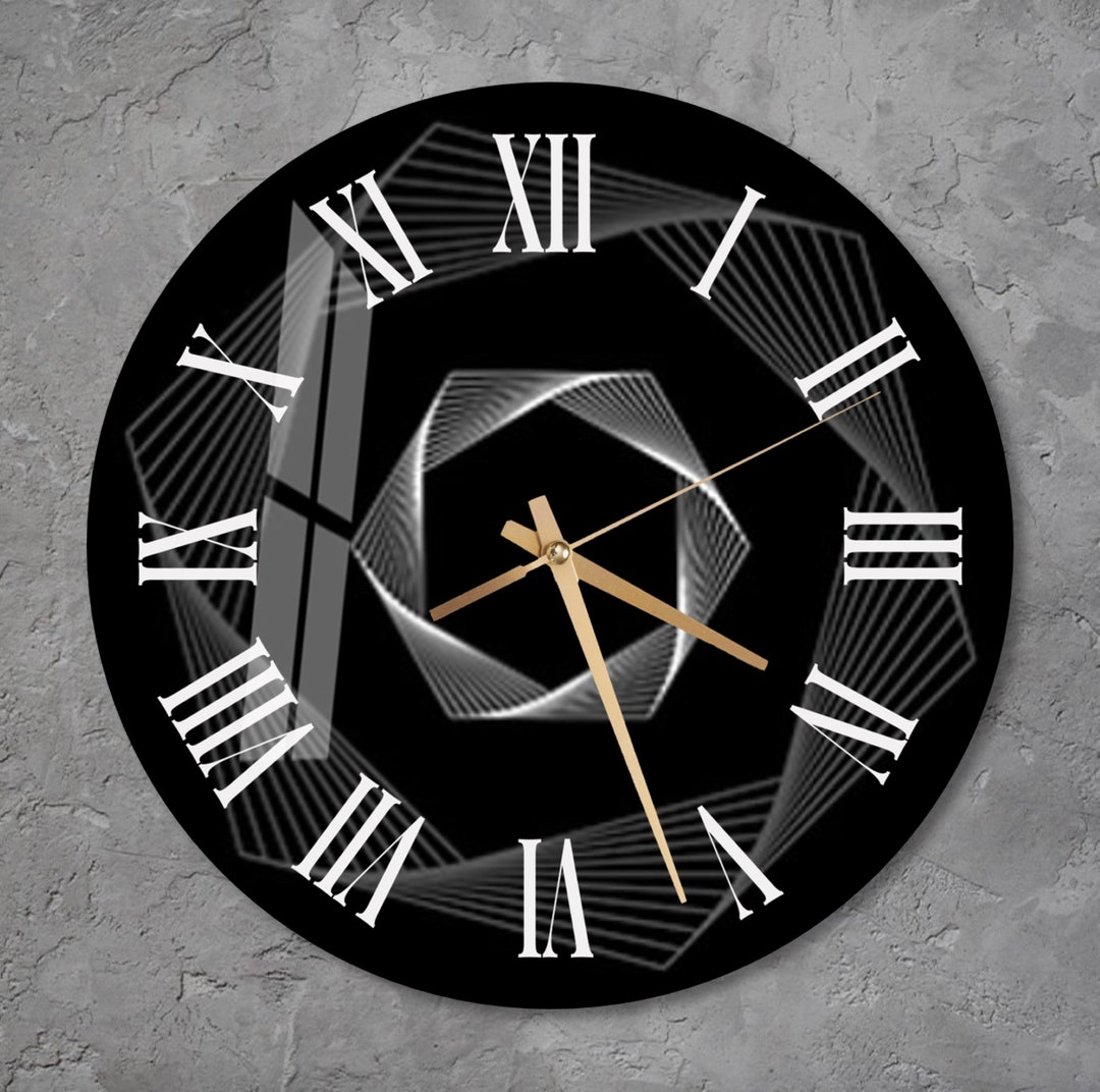 Glass Abstract and Geometric Wall Clock Wall Art, Dark Tempered Glass ...