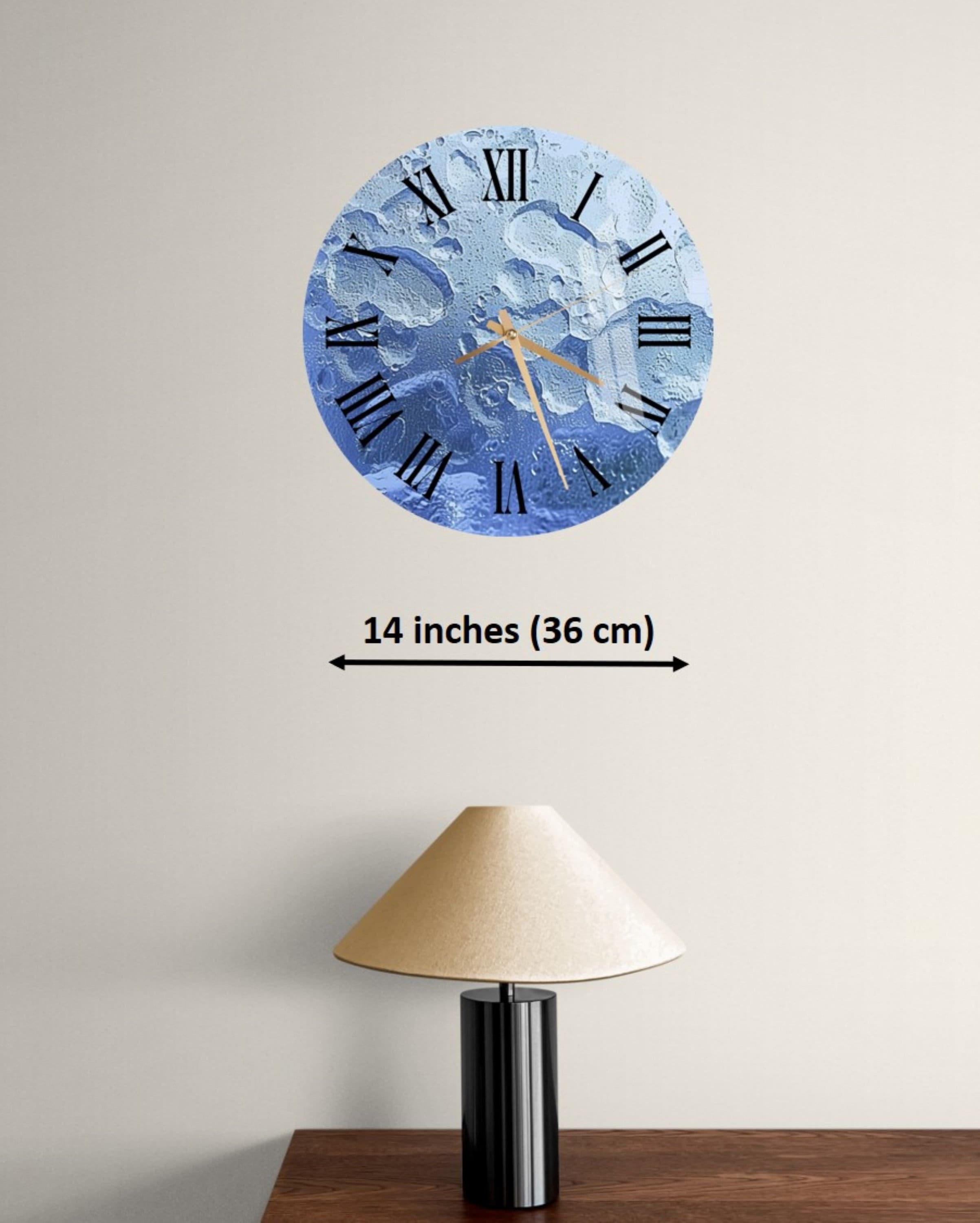 Glass Abstract Wall Clock Wall Art, Blue Moon Tempered Glass Wall Clock ...