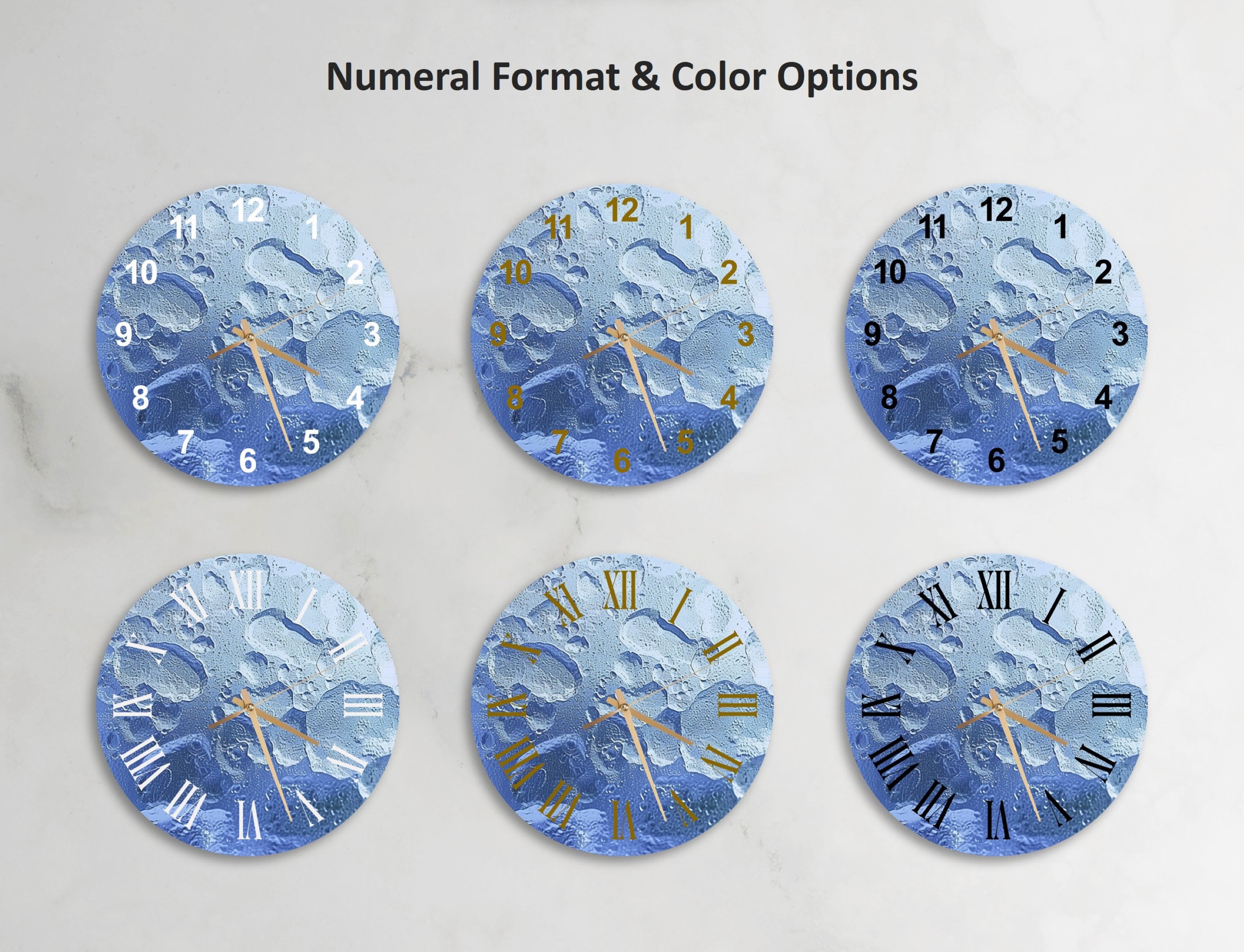 Glass Abstract Wall Clock Wall Art, Blue Moon Tempered Glass Wall Clock ...