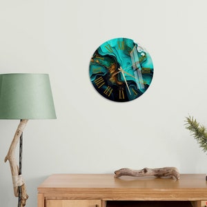 Tempered Glass Abstract Wall Clock Wall Art, Marbled Style, Unique ...