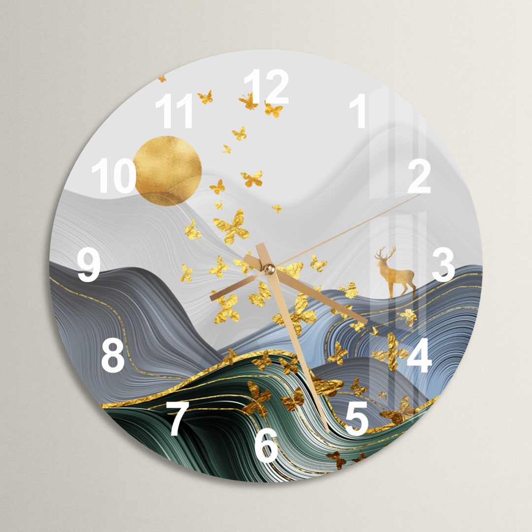 Glass Nature Wall Clock Wall Art, Mountain View Tempered Glass Wall ...