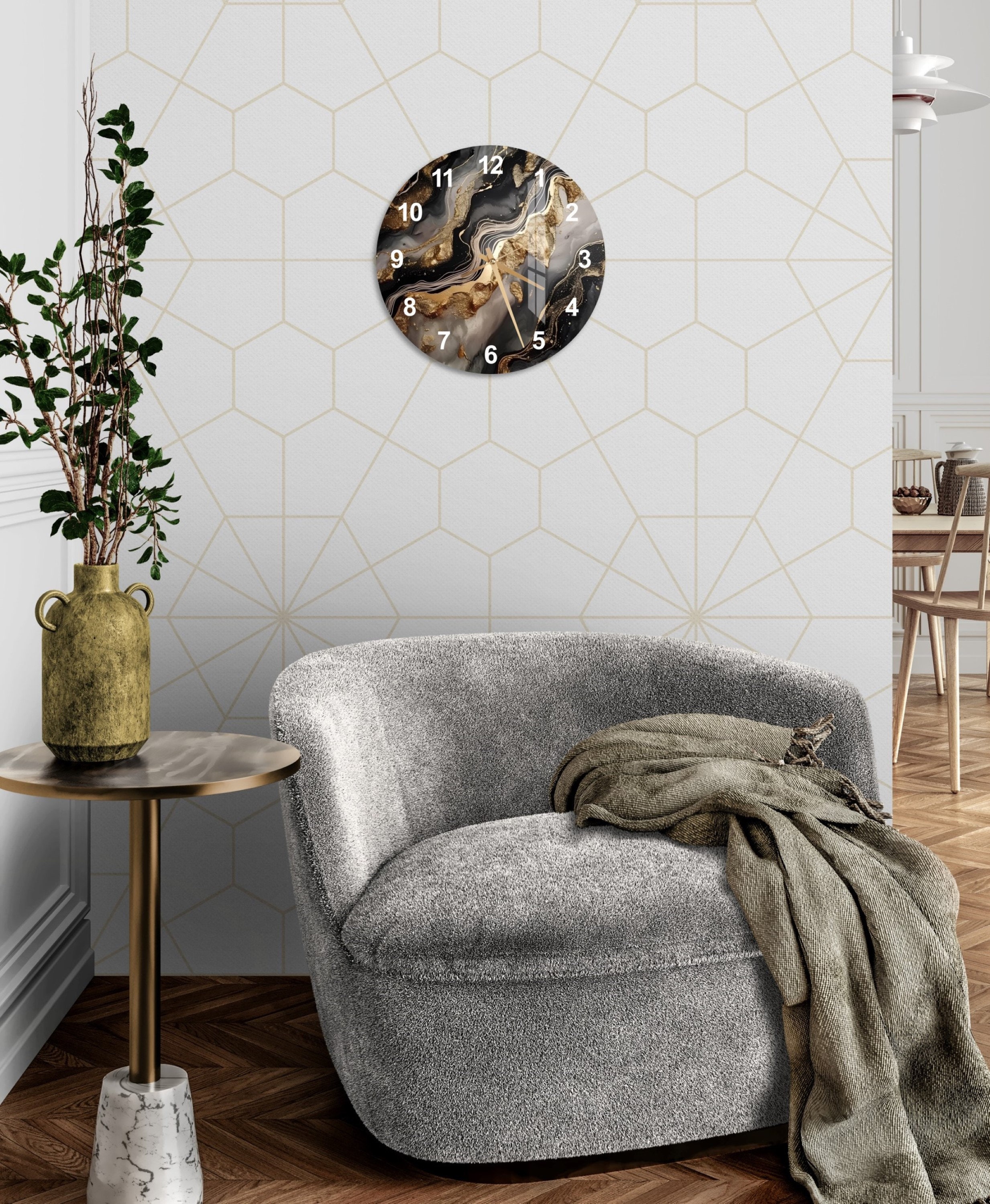 Glass Abstract Wall Clock Wall Art, Marbled Style Tempered Glass Wall ...