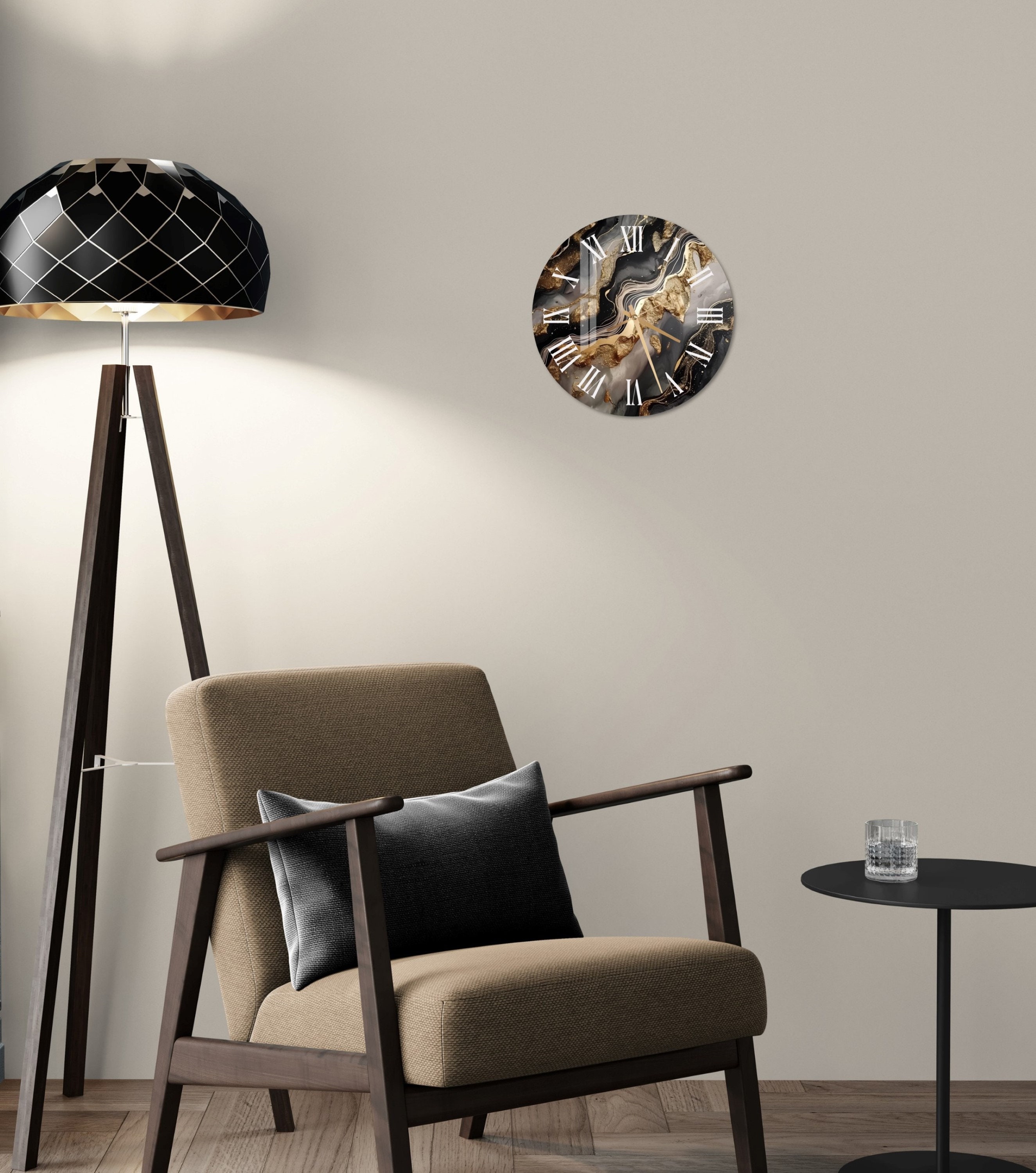 Glass Abstract Wall Clock Wall Art, Marbled Style Tempered Glass Wall ...