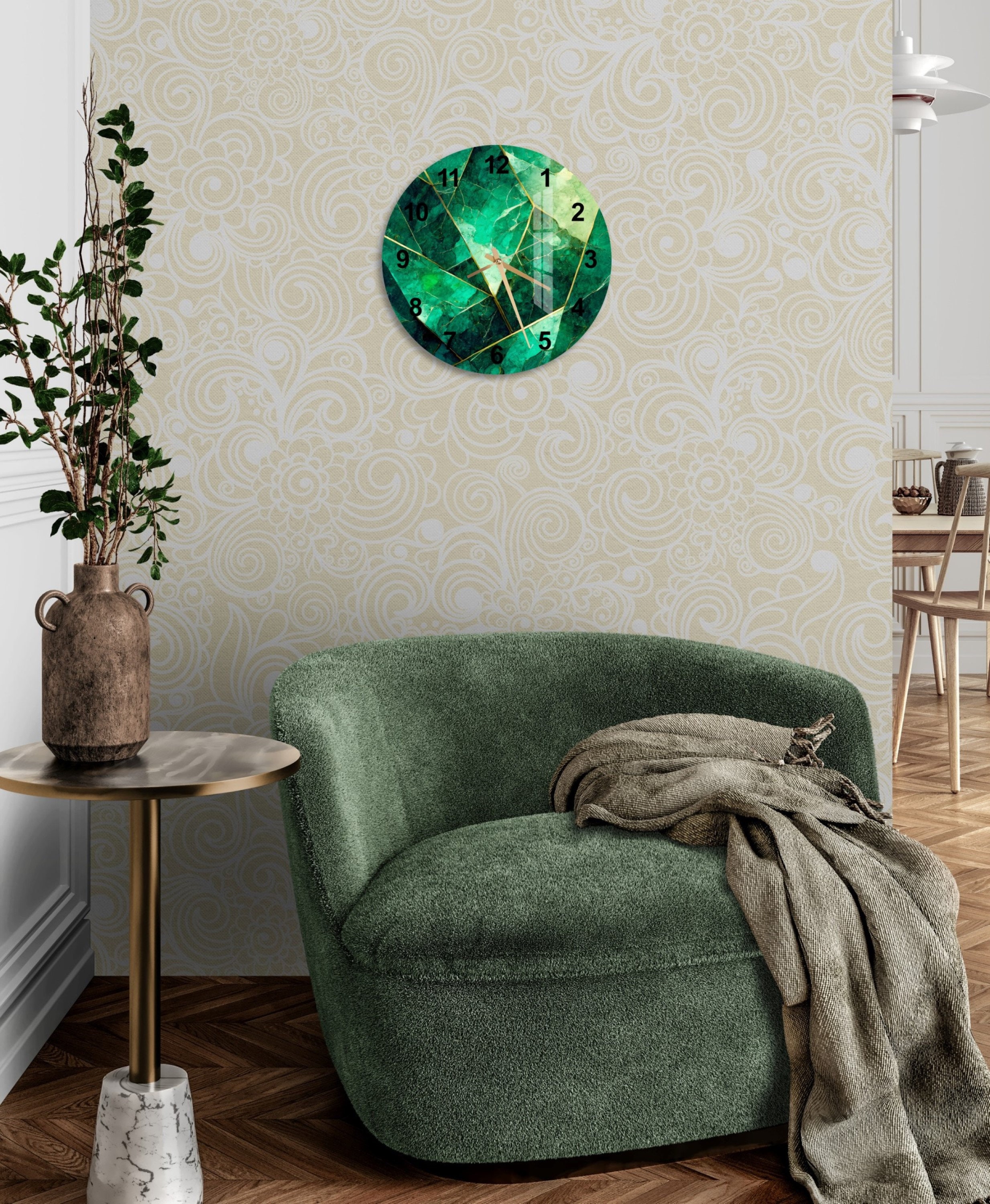 Glass Marble Style Wall Clock Wall Art, Green Shades Tempered Glass ...