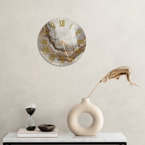Glass Abstract Wall Clock Wall Art, Modern Marbled Style Tempered Glass ...