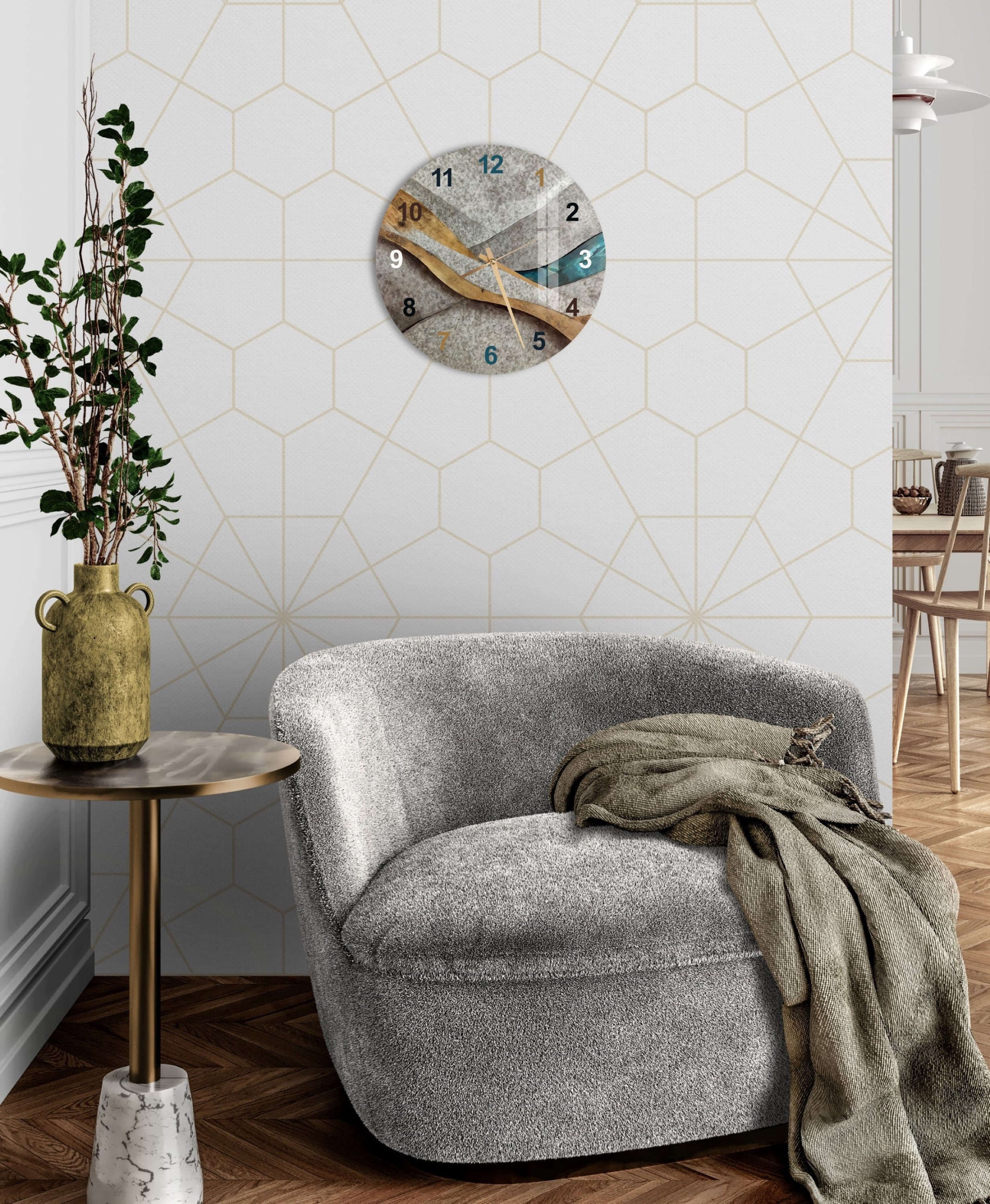 Glass Colorful Wall Clock Wall Art, Abstract Stone Style Tempered Glass ...