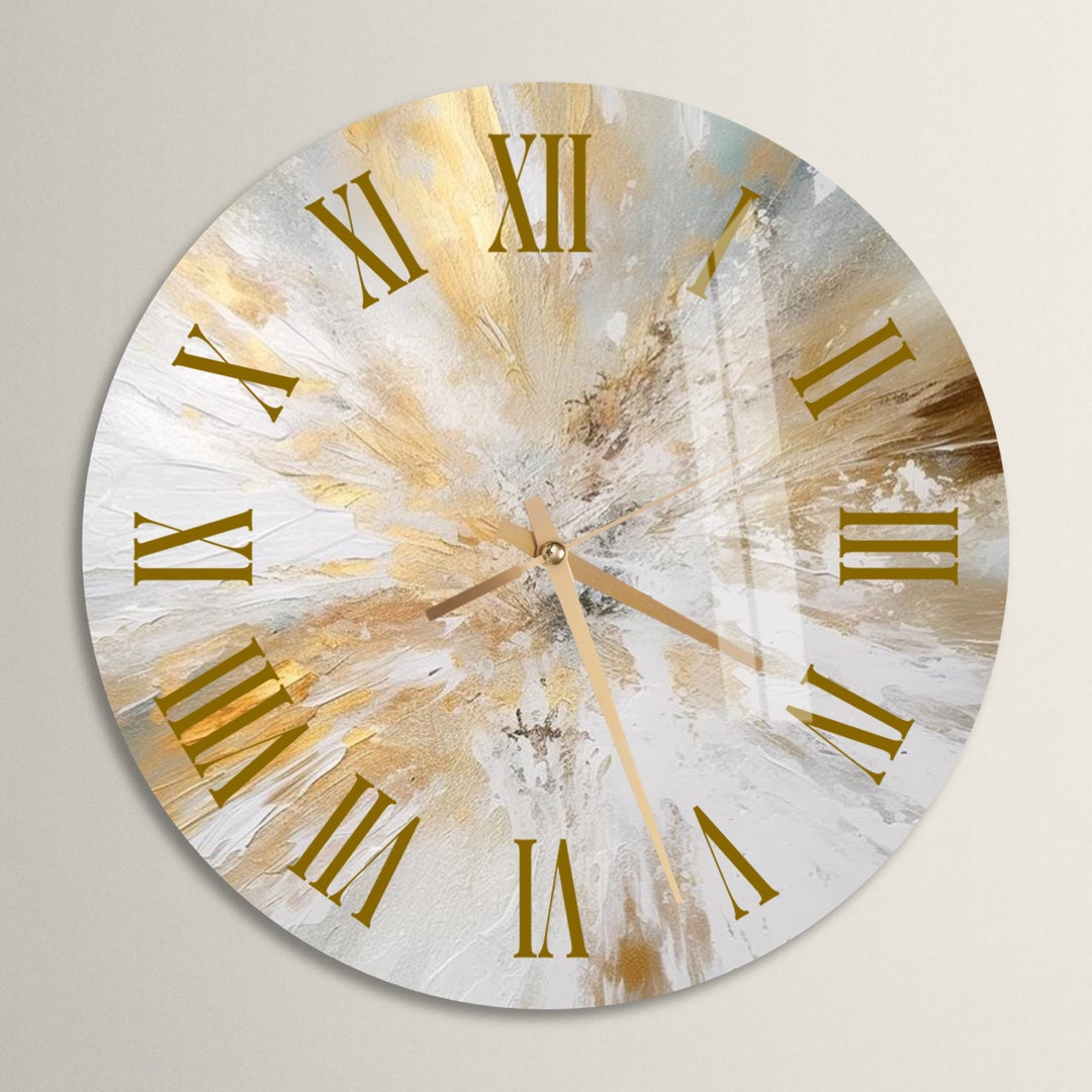 Glass Gold Splatter Wall Clock Wall Art, Gold Style Tempered Glass Wall ...
