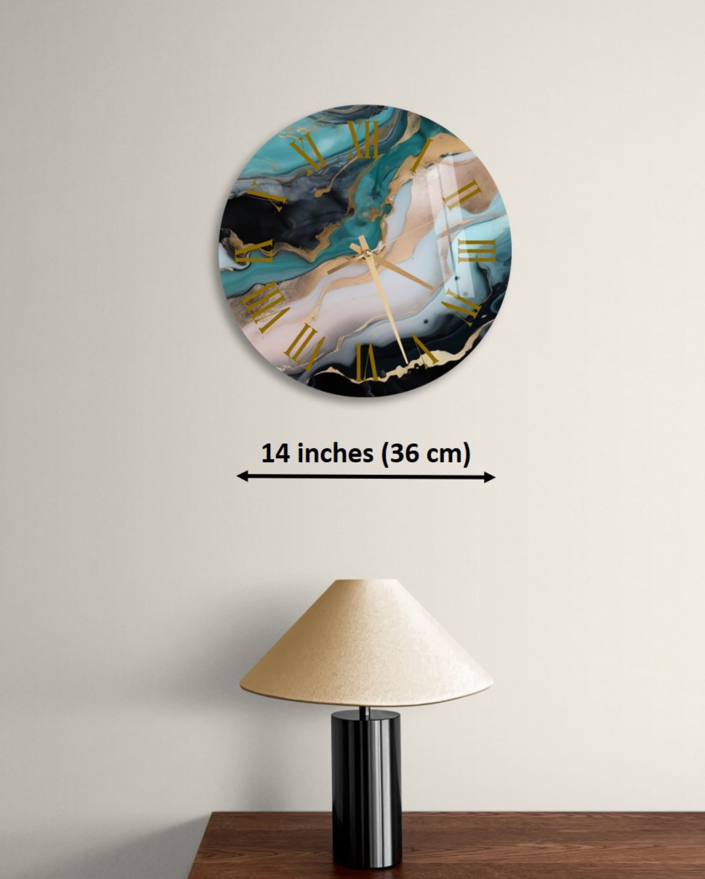 Glass Abstract Blue Wall Clock Wall Art, Gray Marble Style Tempered ...
