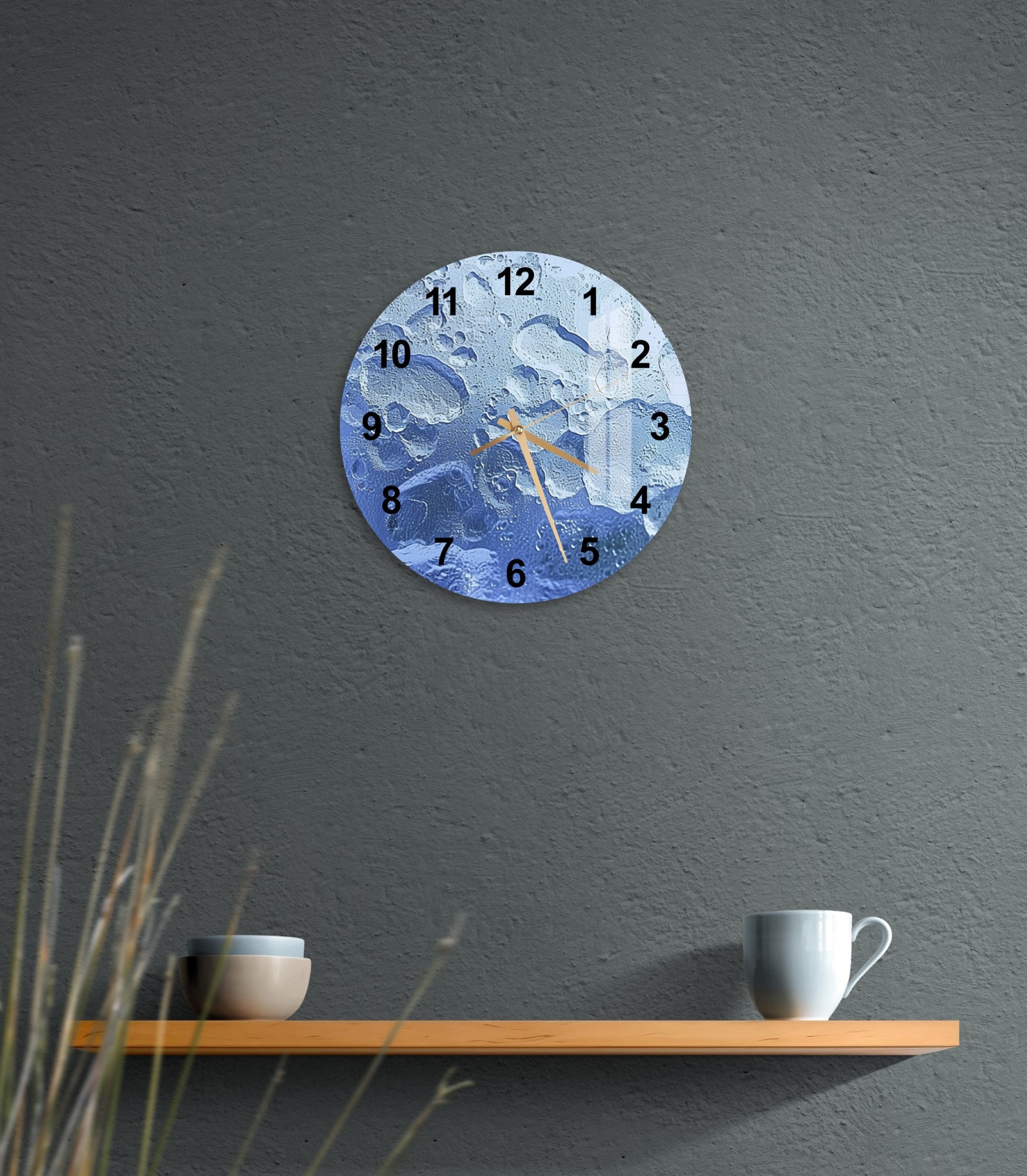Glass Abstract Wall Clock Wall Art, Blue Moon Tempered Glass Wall Clock ...