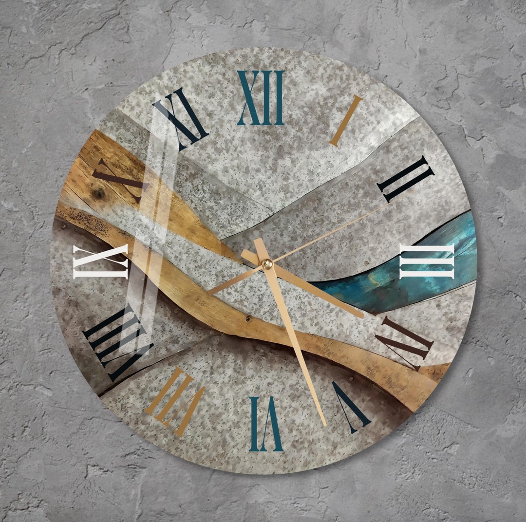 Glass Colorful Wall Clock Wall Art, Abstract Stone Style Tempered Glass ...