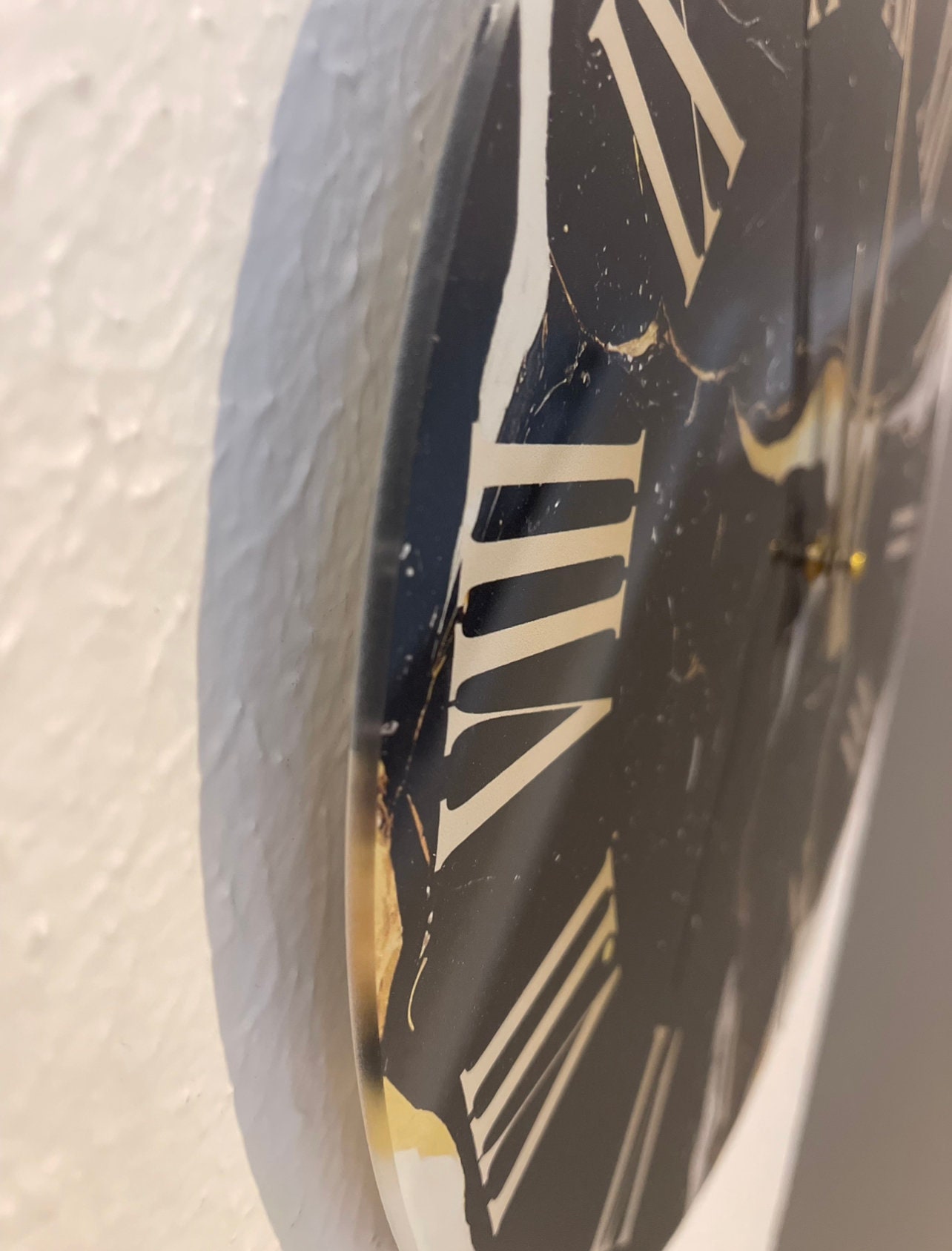 Glass Abstract Wall Clock Wall Art, Black Marbled Style Modern Roman ...