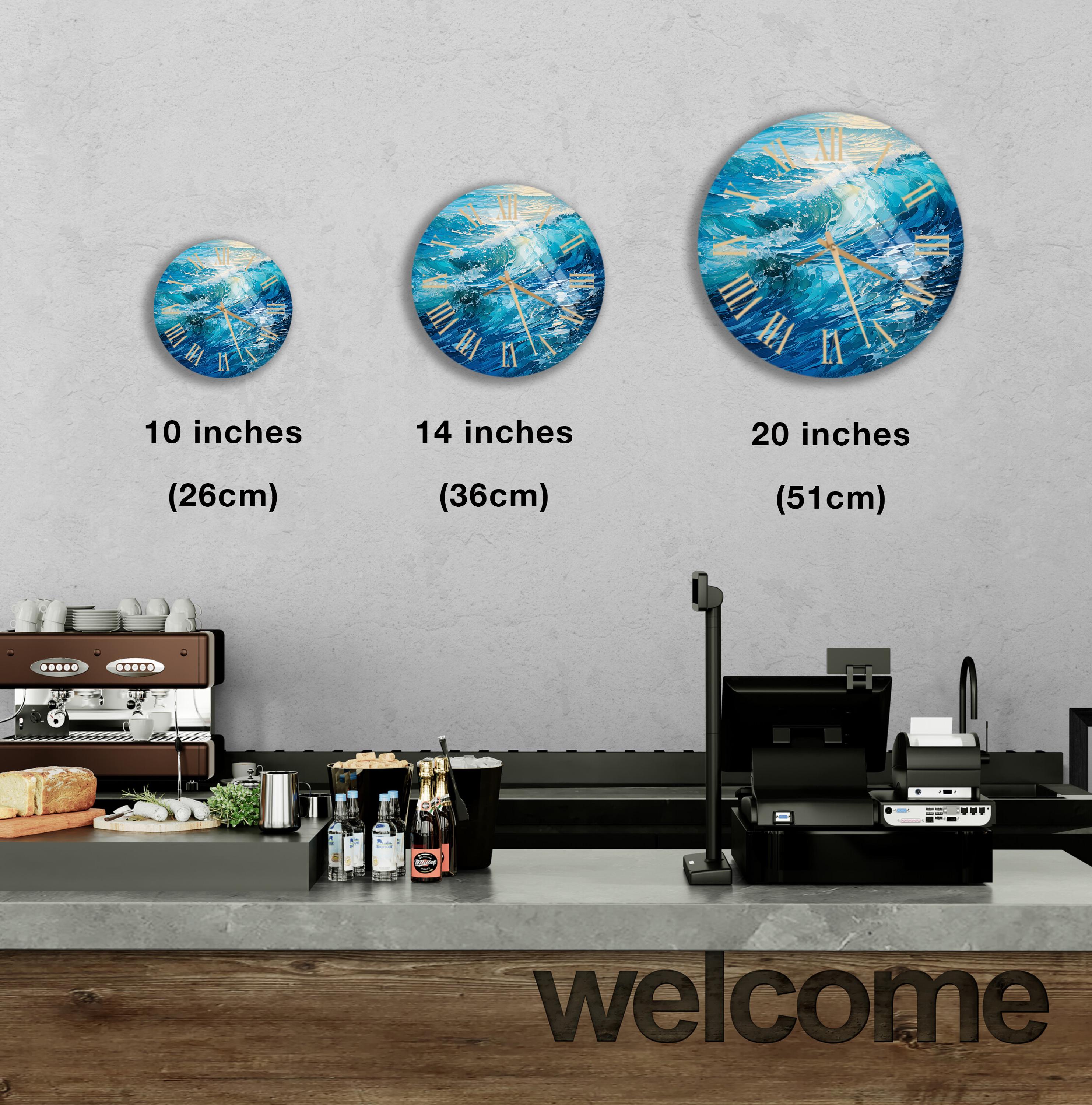 Coastal Wave Glass Wall Clock With Artistic Ocean Design, Tempered ...