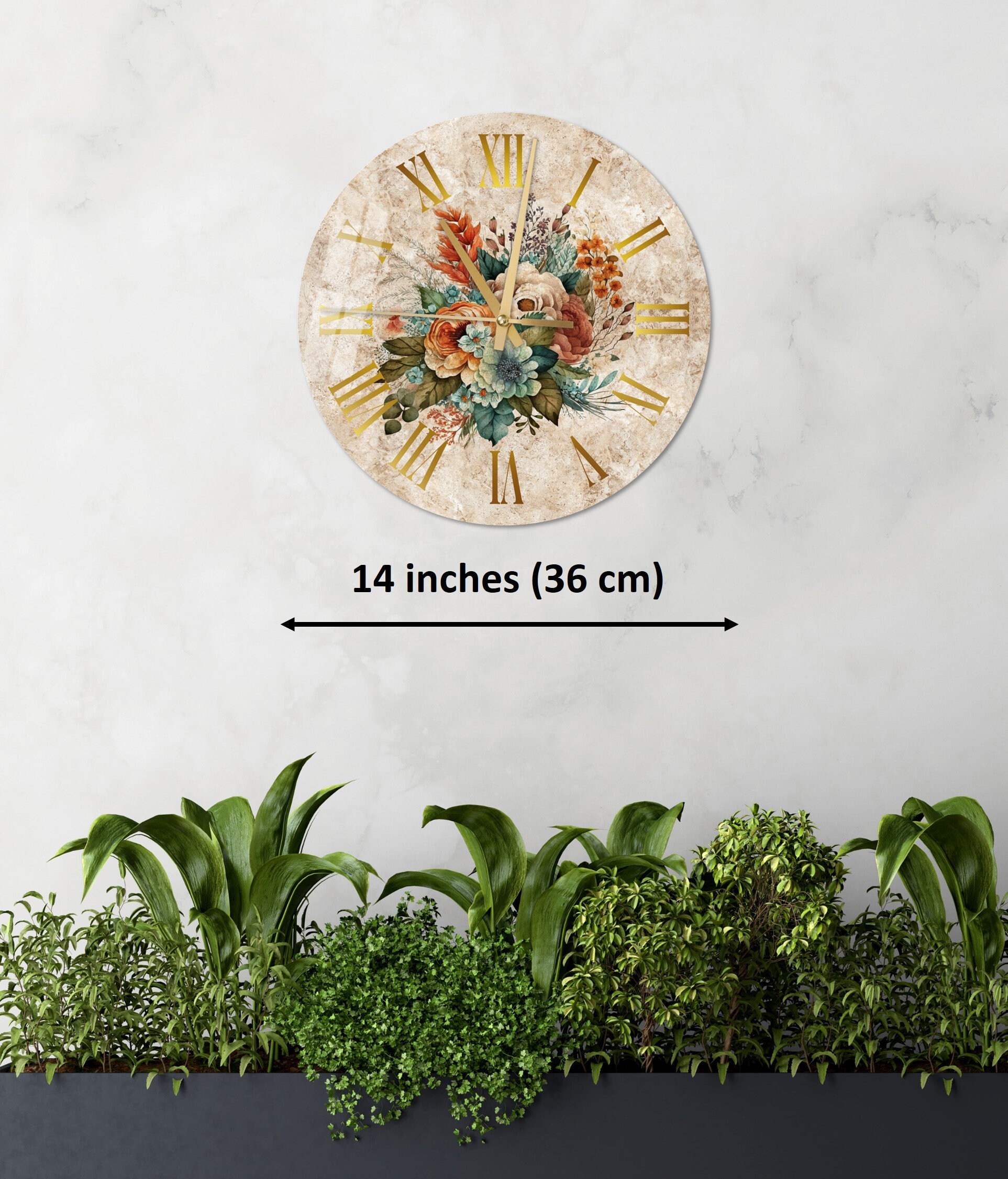 Glass Floral Wall Clock Wall Art, Rose Flowers Wall Clock, Housewarming ...