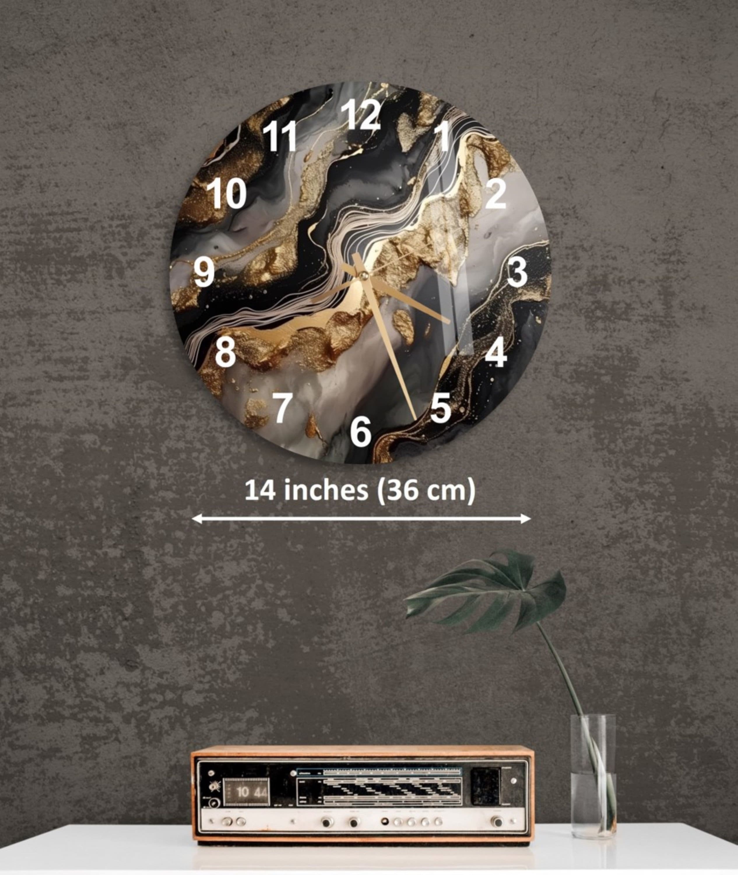 Glass Abstract Wall Clock Wall Art, Marbled Style Tempered Glass Wall ...