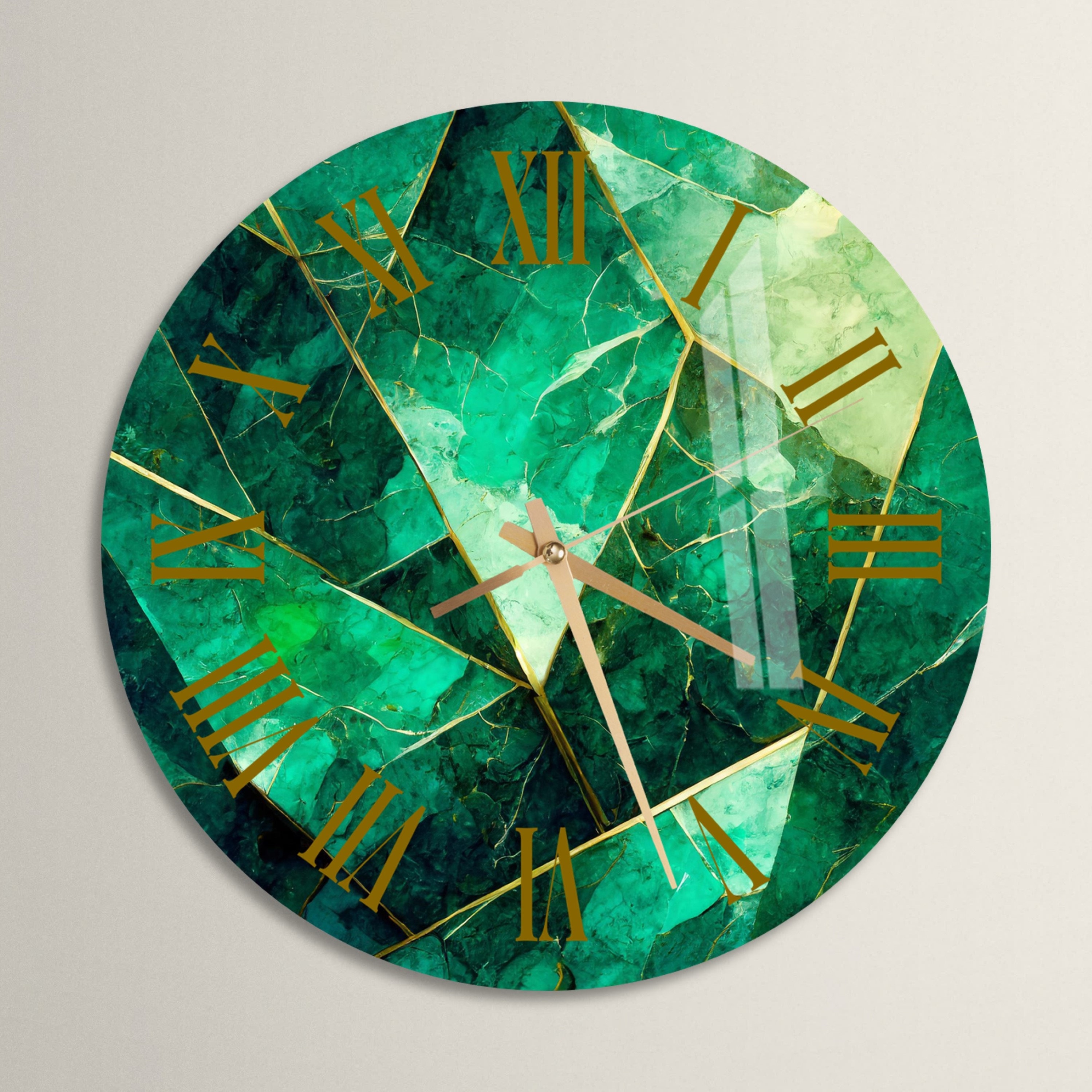 Glass Marble Style Wall Clock Wall Art, Green Shades Tempered Glass ...