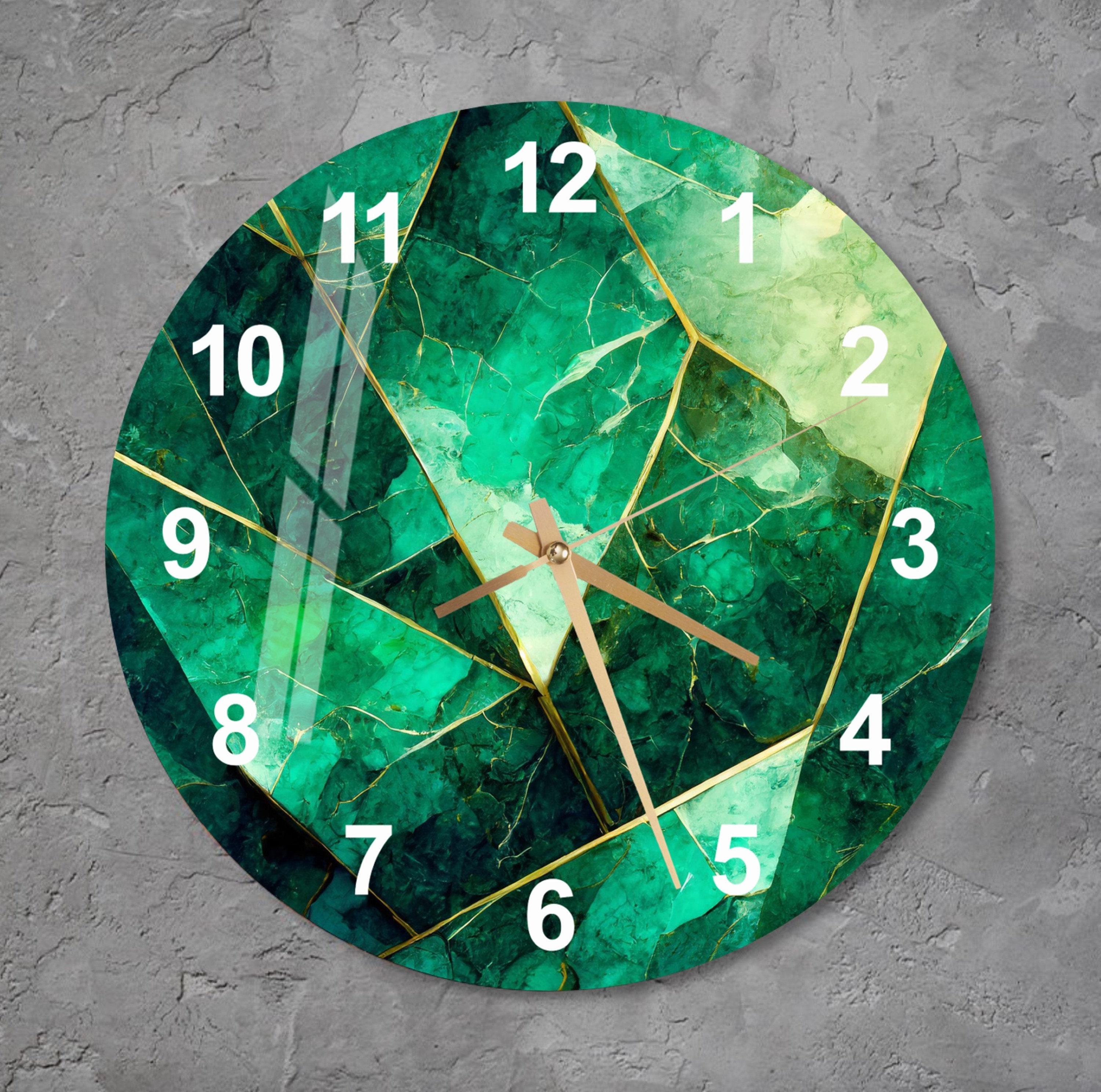 Glass Marble Style Wall Clock Wall Art, Green Shades Tempered Glass ...