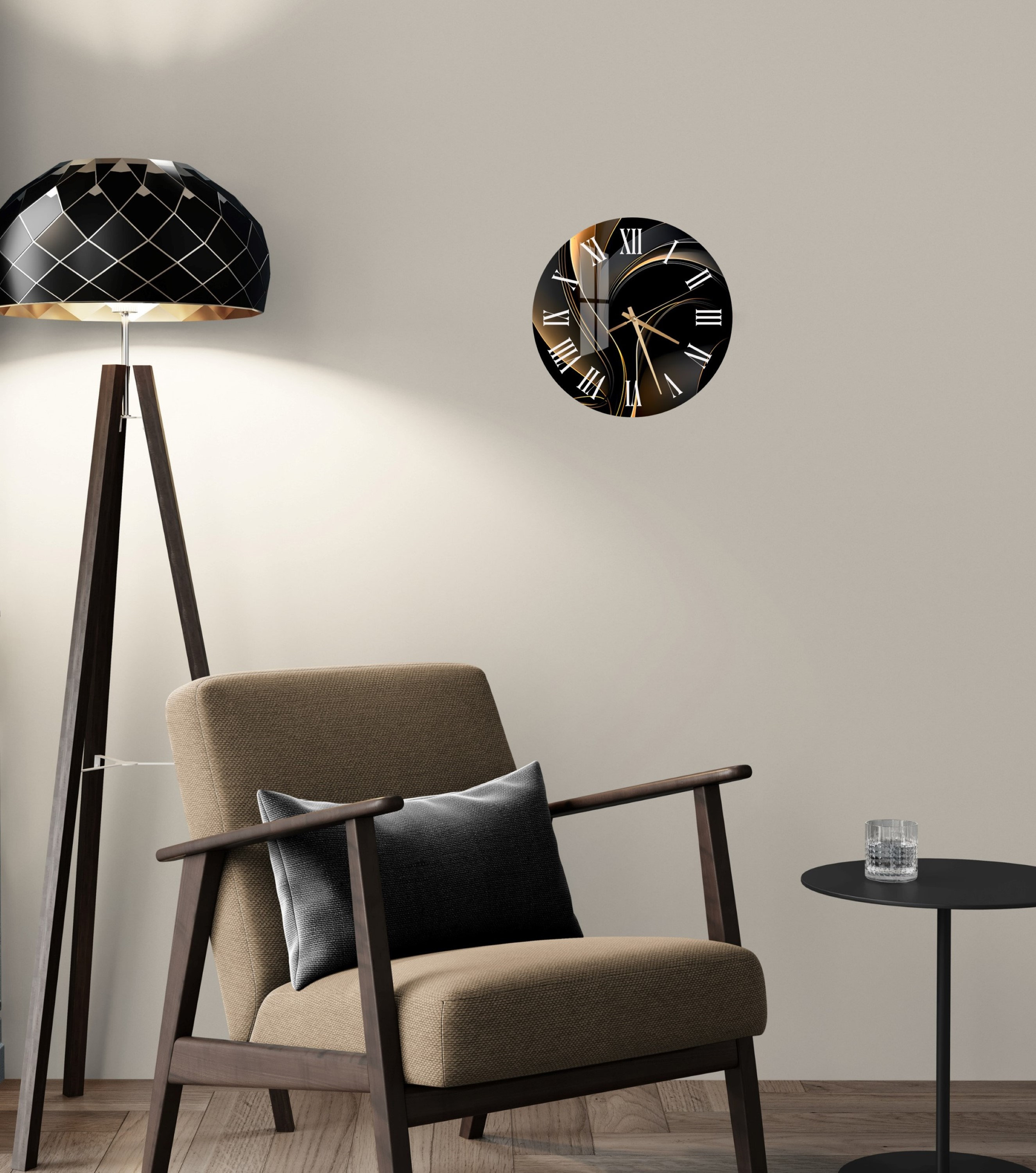 Glass Abstract Wall Clock Wall Art, Geometric Dark Tempered Glass Wall ...