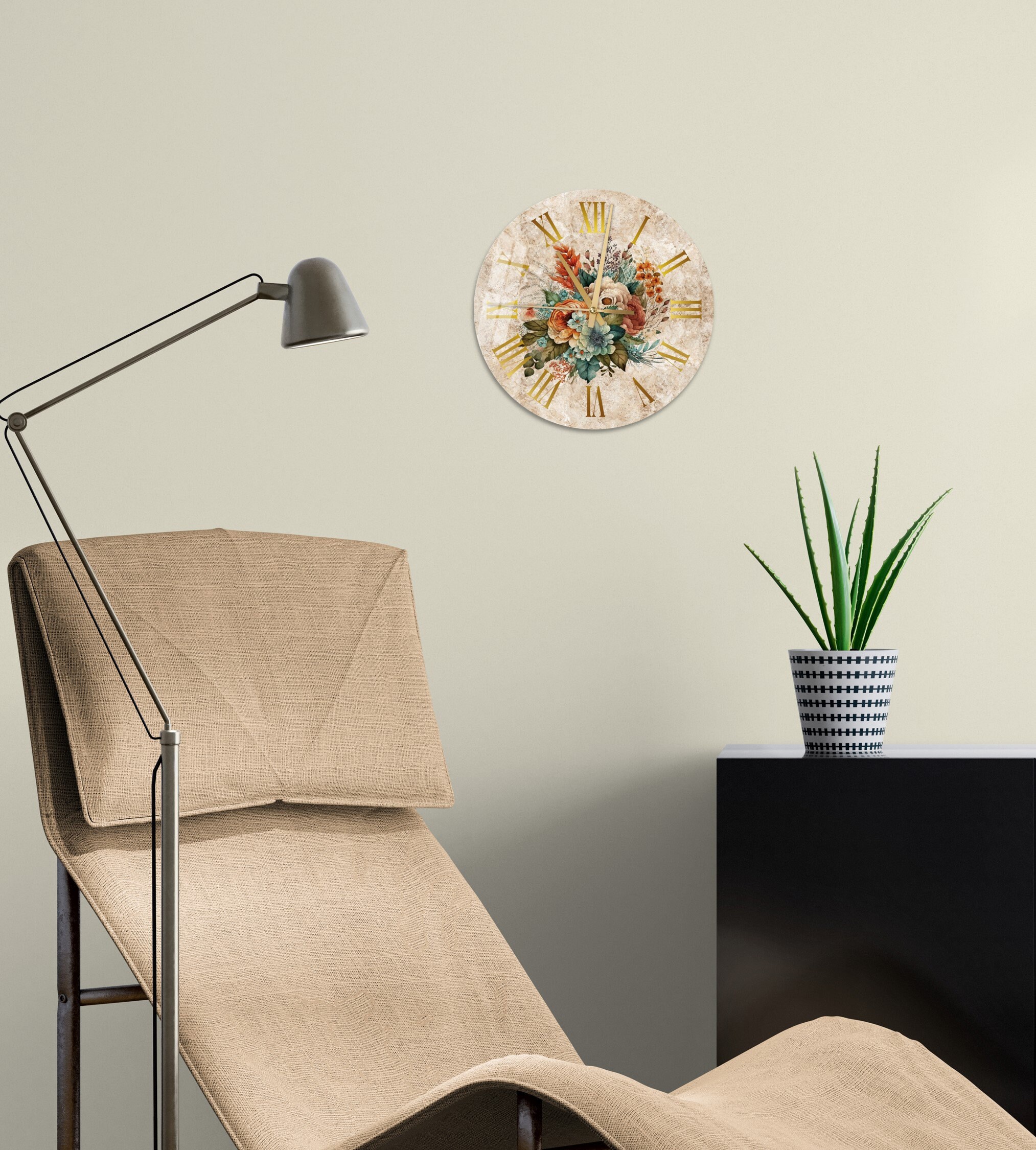 Glass Floral Wall Clock Wall Art, Rose Flowers Wall Clock, Housewarming ...