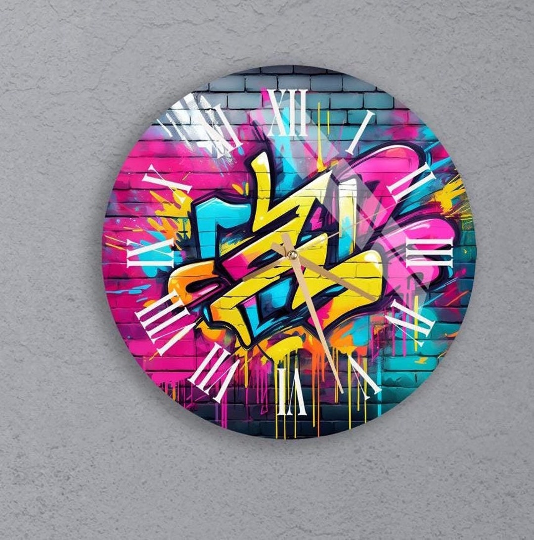 Graffiti Street Art Glass Wall Clock Decor, Cool Gift Idea, Modern ...