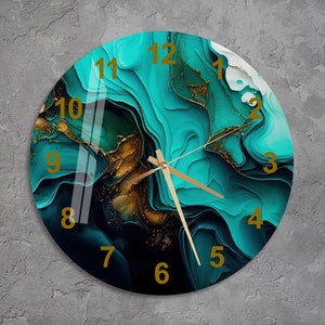 Tempered Glass Abstract Wall Clock Wall Art, Marbled Style, Unique ...
