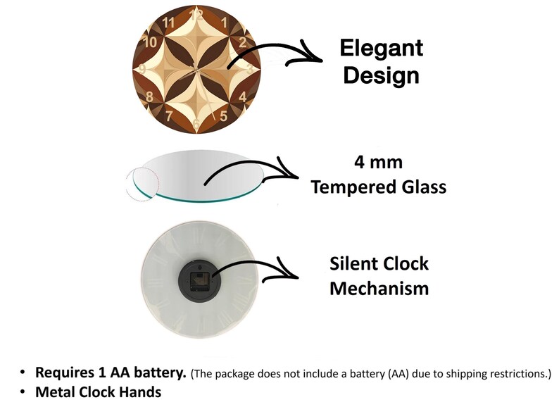 Geometric Wall Clock - Mid Century Style Tempered Glass Timepiece ...