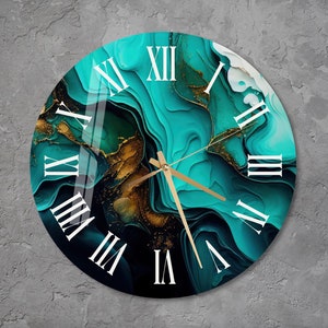 Tempered Glass Abstract Wall Clock Wall Art, Marbled Style, Unique ...