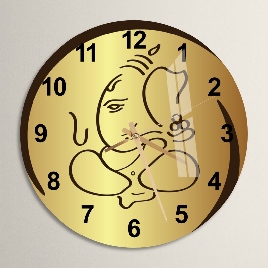 Glass Lord Ganesha Wall Clock Wall Art, Gold Ganesh Tempered Glass Wall ...