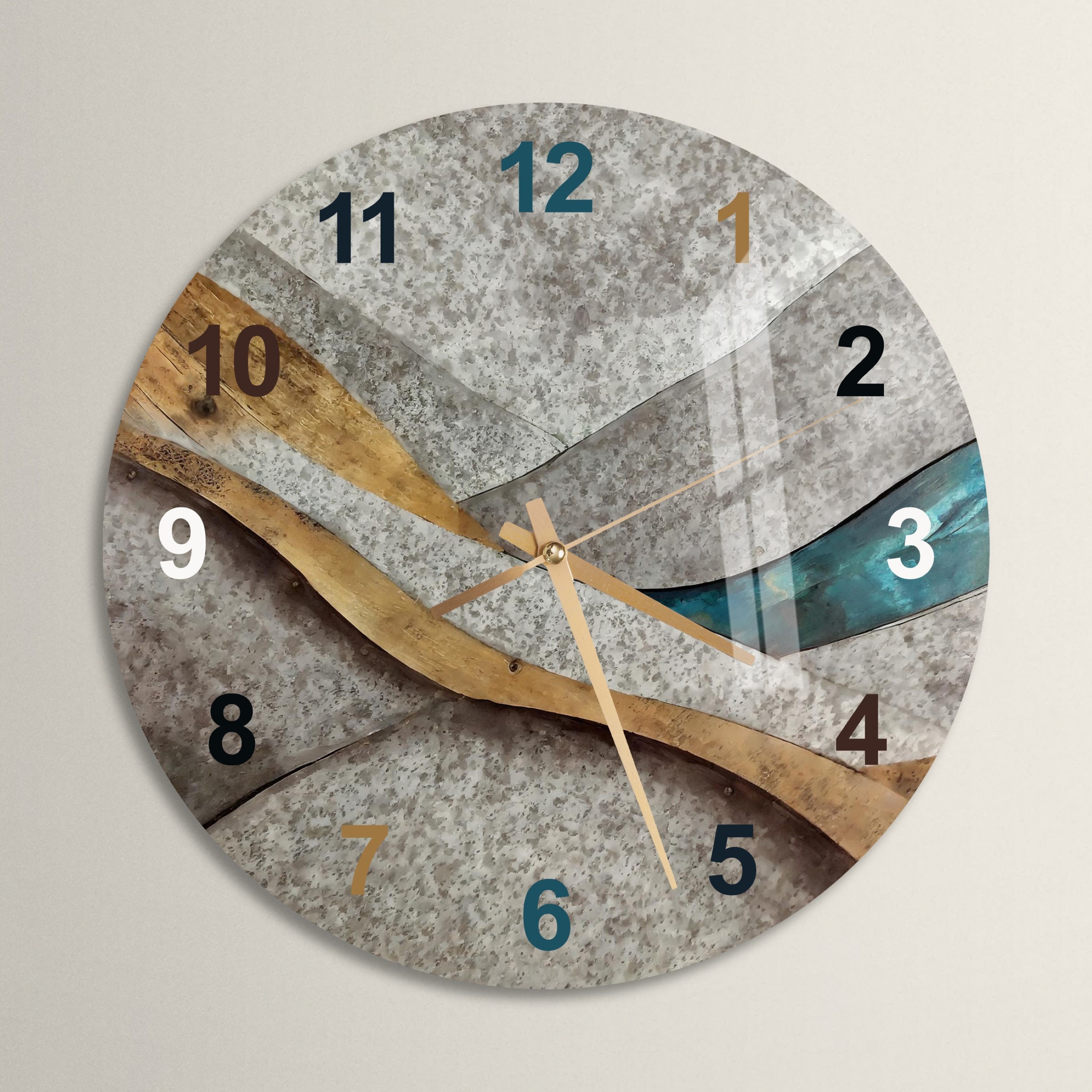 Glass Colorful Wall Clock Wall Art, Abstract Stone Style Tempered Glass ...