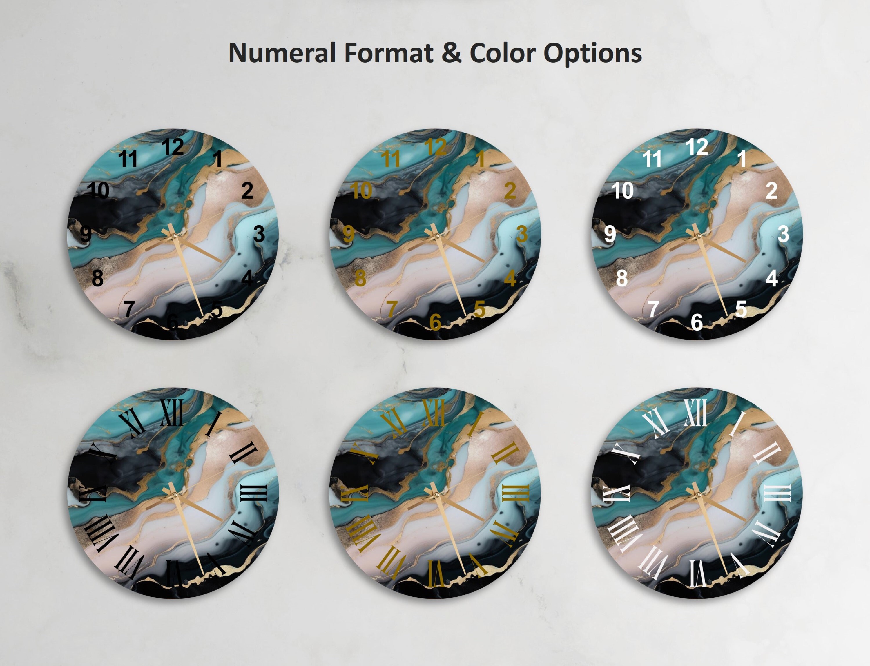 Glass Abstract Blue Wall Clock Wall Art, Gray Marble Style Tempered ...