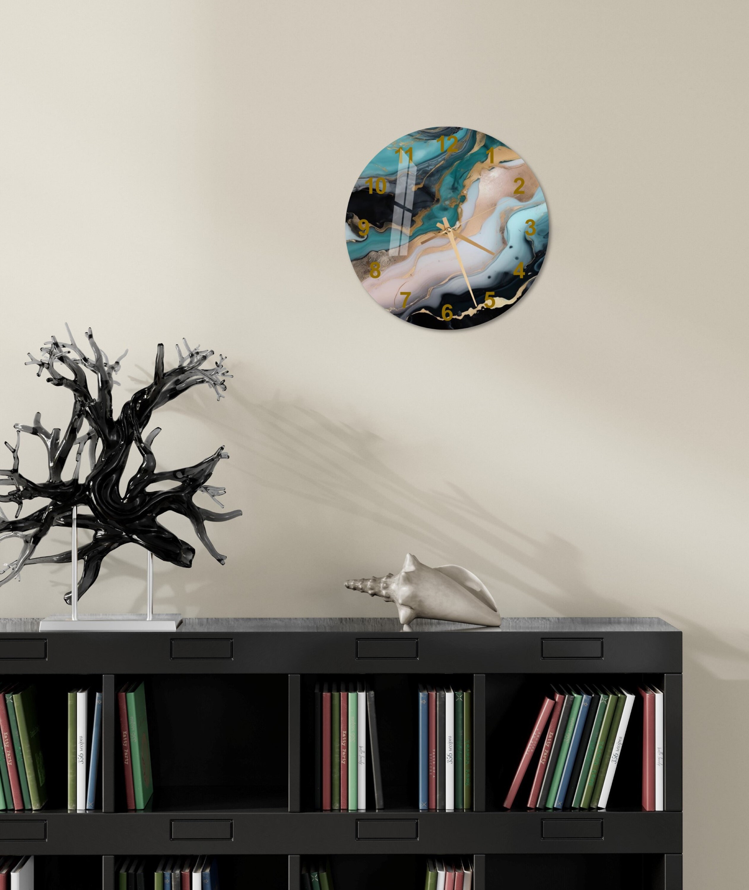 Glass Abstract Blue Wall Clock Wall Art, Gray Marble Style Tempered ...