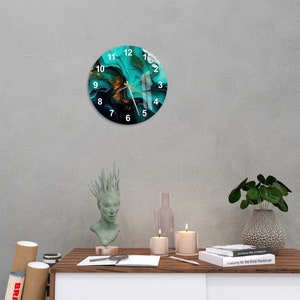 Tempered Glass Abstract Wall Clock Wall Art, Marbled Style, Unique ...