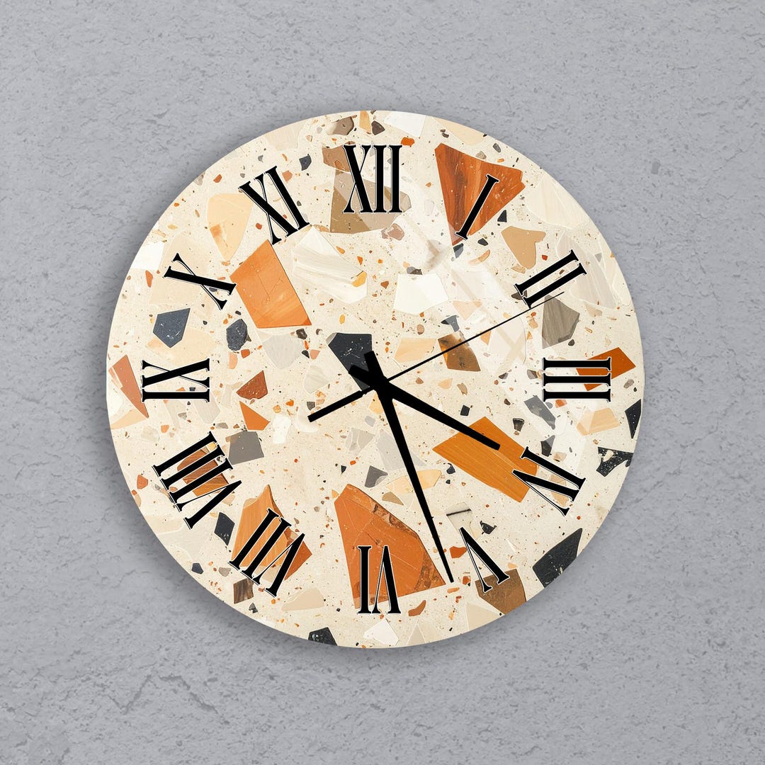 Terrazzo Wall Clock, Beige Stone Pattern Art, Modern Boho Decor ...