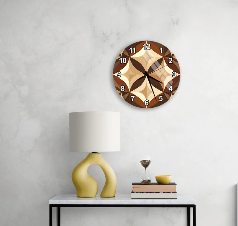 Geometric Wall Clock - Mid Century Style Tempered Glass Timepiece ...