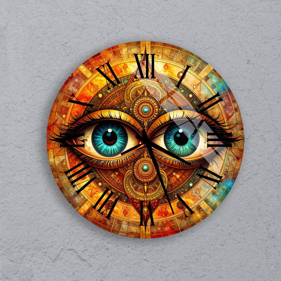Spiritual Eyes Glass Wall Clock, Steampunk Celestial Decor - Bohemian ...