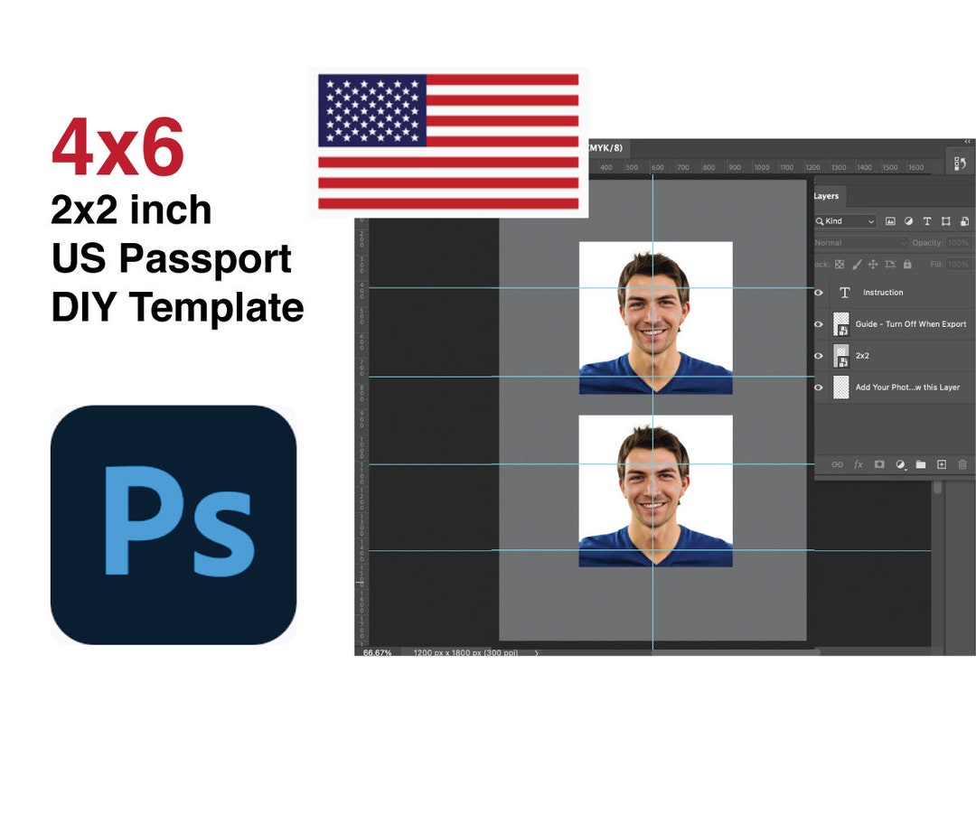 Diy Do It Yourself 2x2 Us Passport Photo Photoshop Template With Layers Etsy