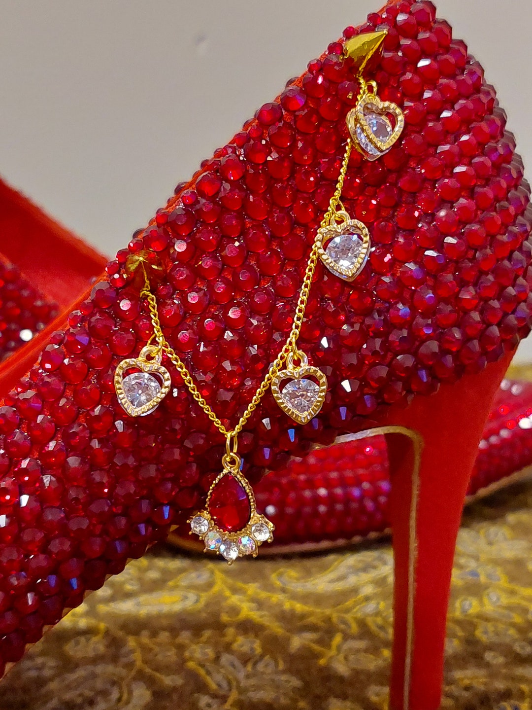 Rhinestoned Red Bottom Heels With Charms Sz 10 - Etsy