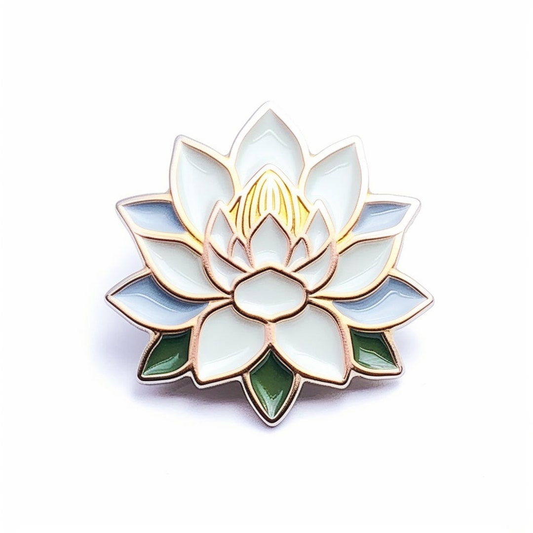 White Lotus Flower Enamel Lapel Pin - Etsy