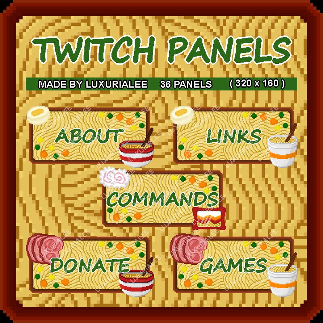 36x Cute Pixel Ramen Twitch Panels - Stream Panels - Luxurialee - Food ...