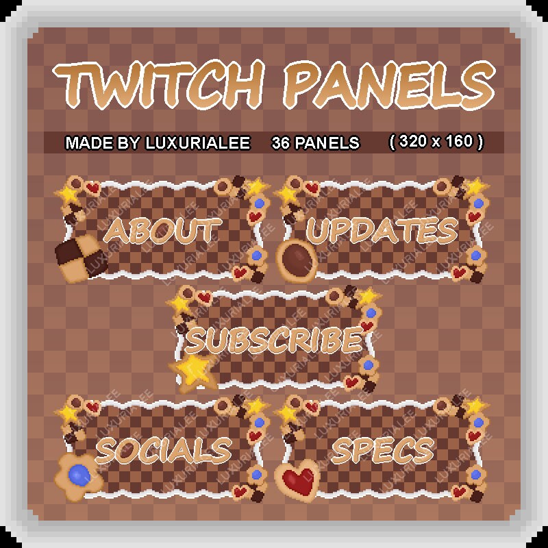 36x Cute Pixel Art Cookie Twitch Panels - Stream Panels - Luxurialee ...