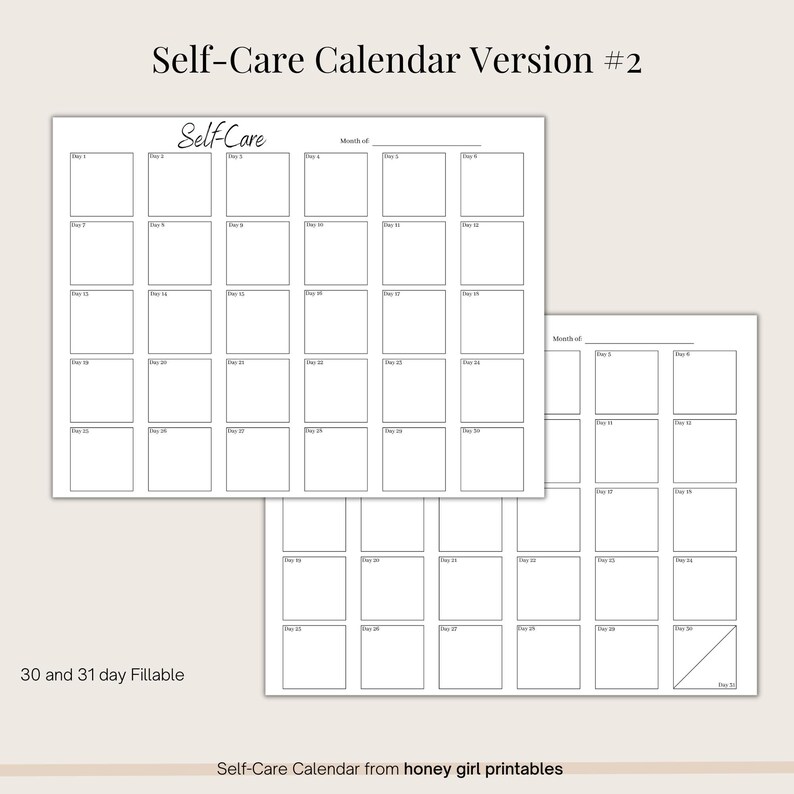 Self Care Calendar, Self Care Planner, Printable Calendar, Self Care ...