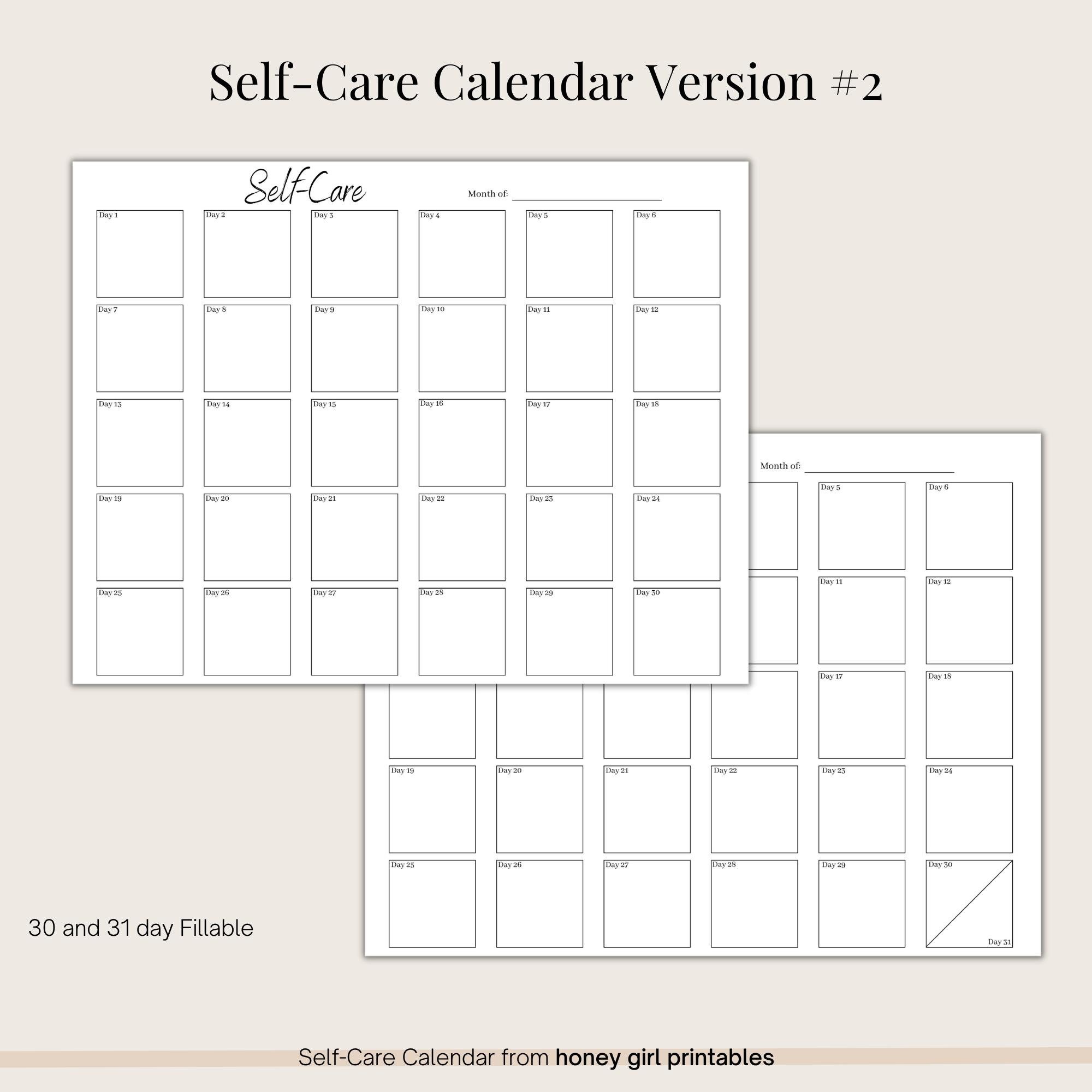 Self Care Calendar, Self Care Planner, Printable Calendar, Self Care ...