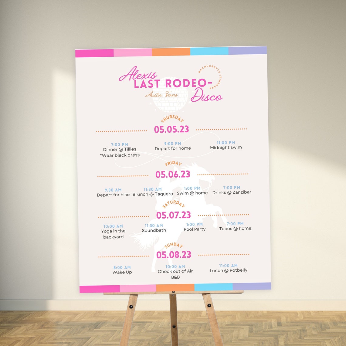 Cowgirl Disco Itinerary Bachelorette Party Itinerary Disco Rodeo Decor ...