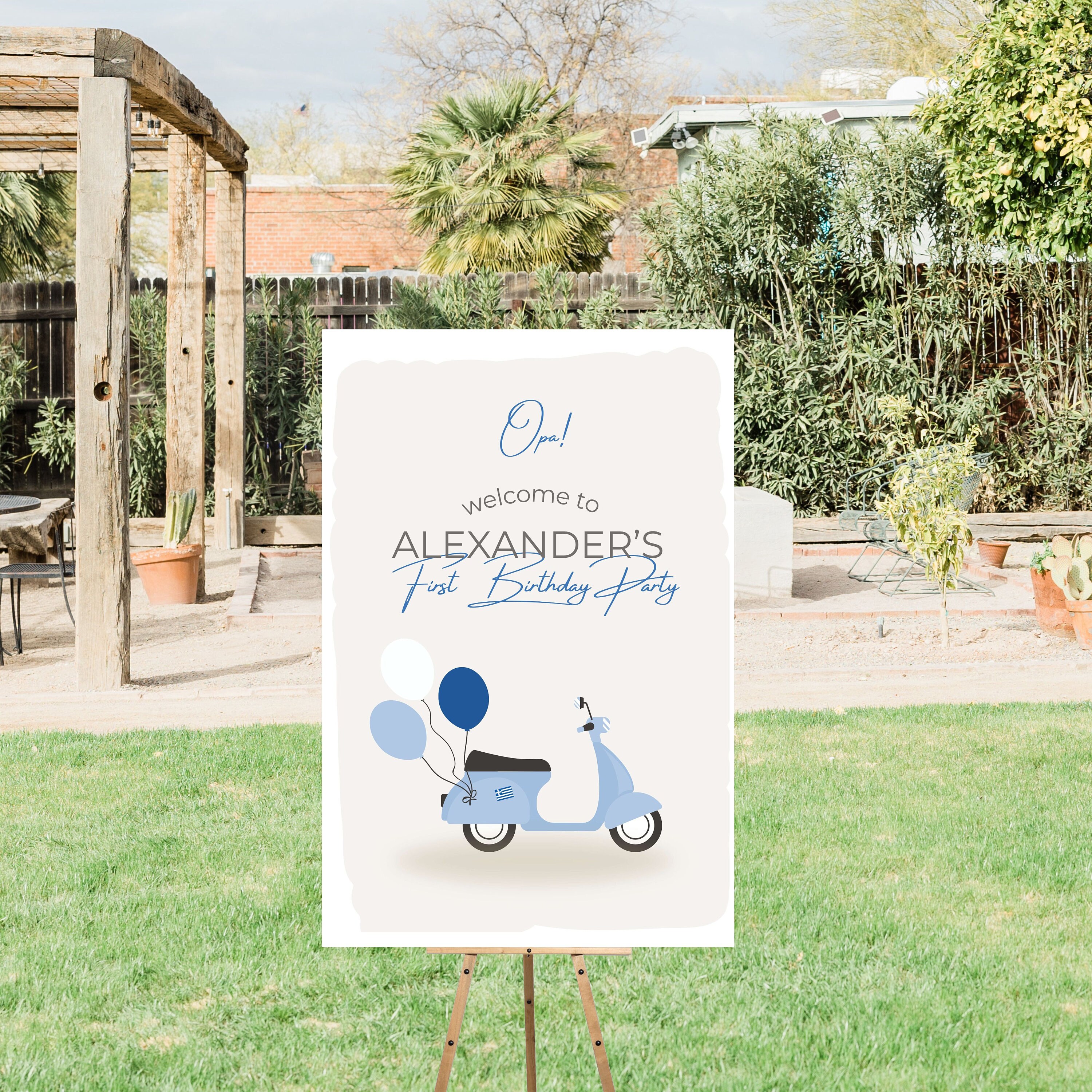Greek First Birthday Welcome Sign for Little Greek Boy Birthday Blue ...