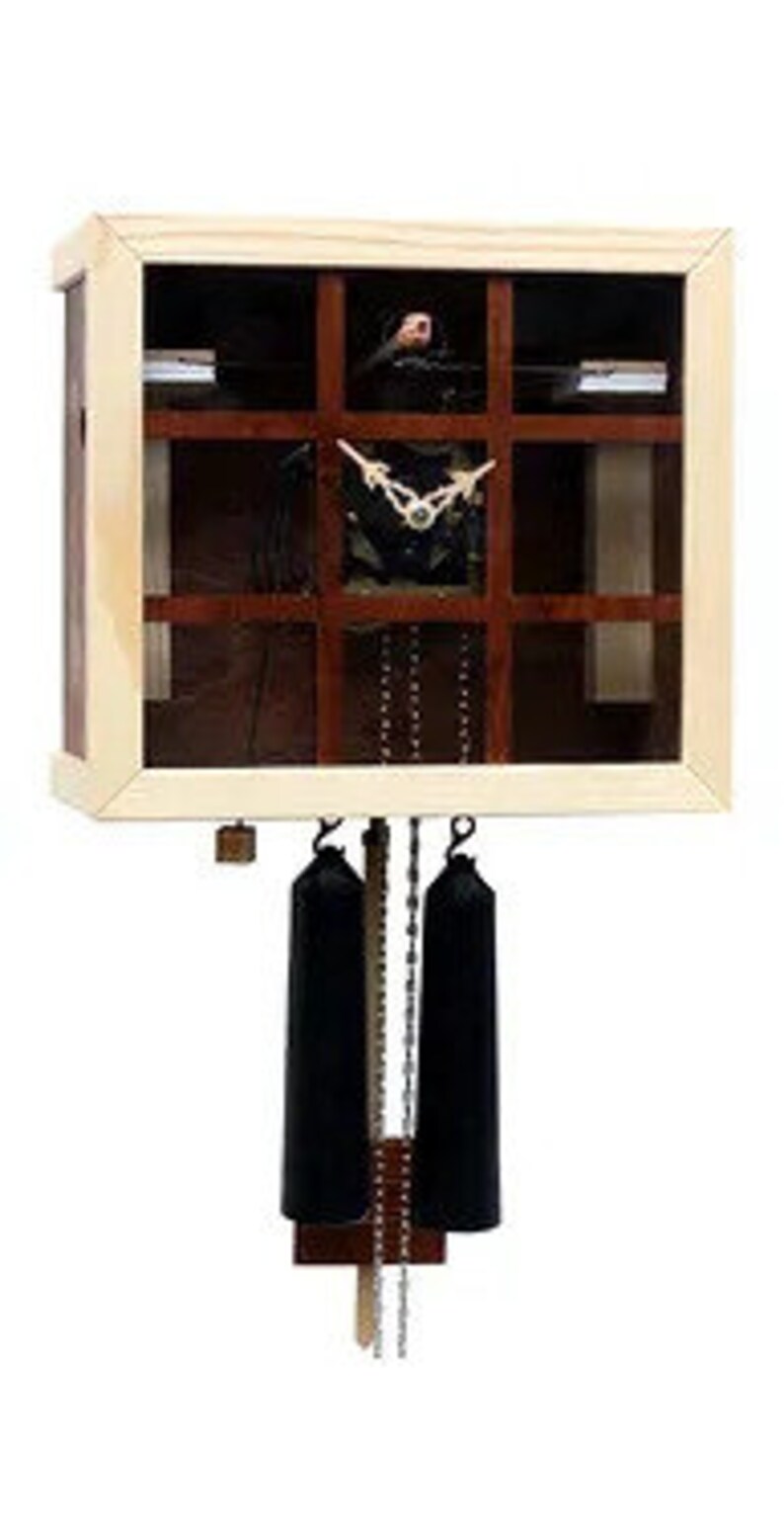 Modern Brown Square Glass Pane Cuckoo Clock Case With Light Brown Hands ...