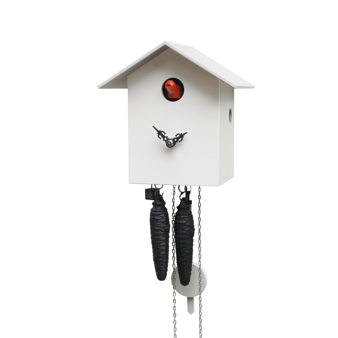 White Black Forest Cuckoo Clock With Bird, Handmade White and Black ...
