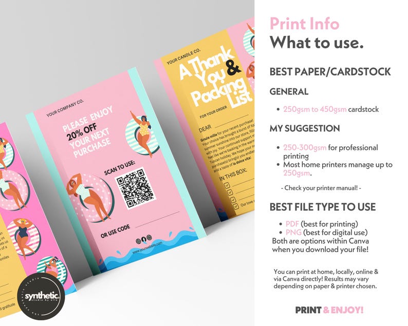 Thank You Card - Packaging Insert | Printable & Editable Canva Template ...