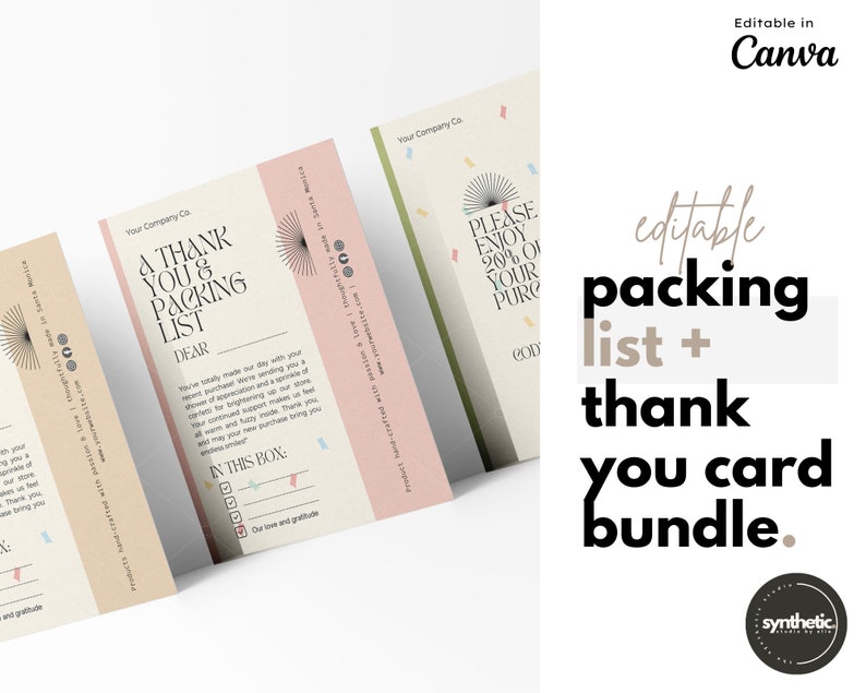 Editable Thank You Card & Printable Order Insert, Personalized Thank ...